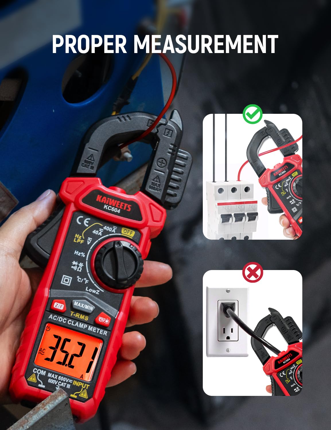 Mua KAIWEETS Digital Clamp Meter Multimeter with D-Shaped Jaw for AC/DC ...