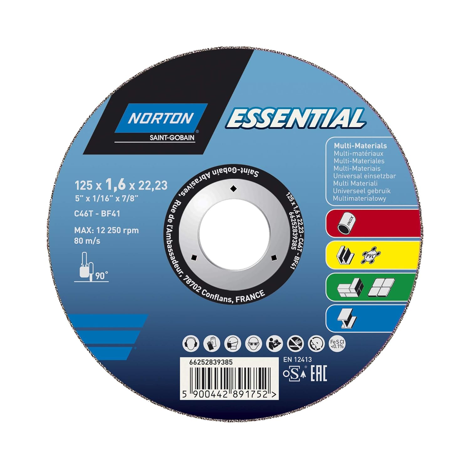 Flat cutting disc Angle Grinder Norton Essential-MULTIPURPOSE-125×1.6× ...