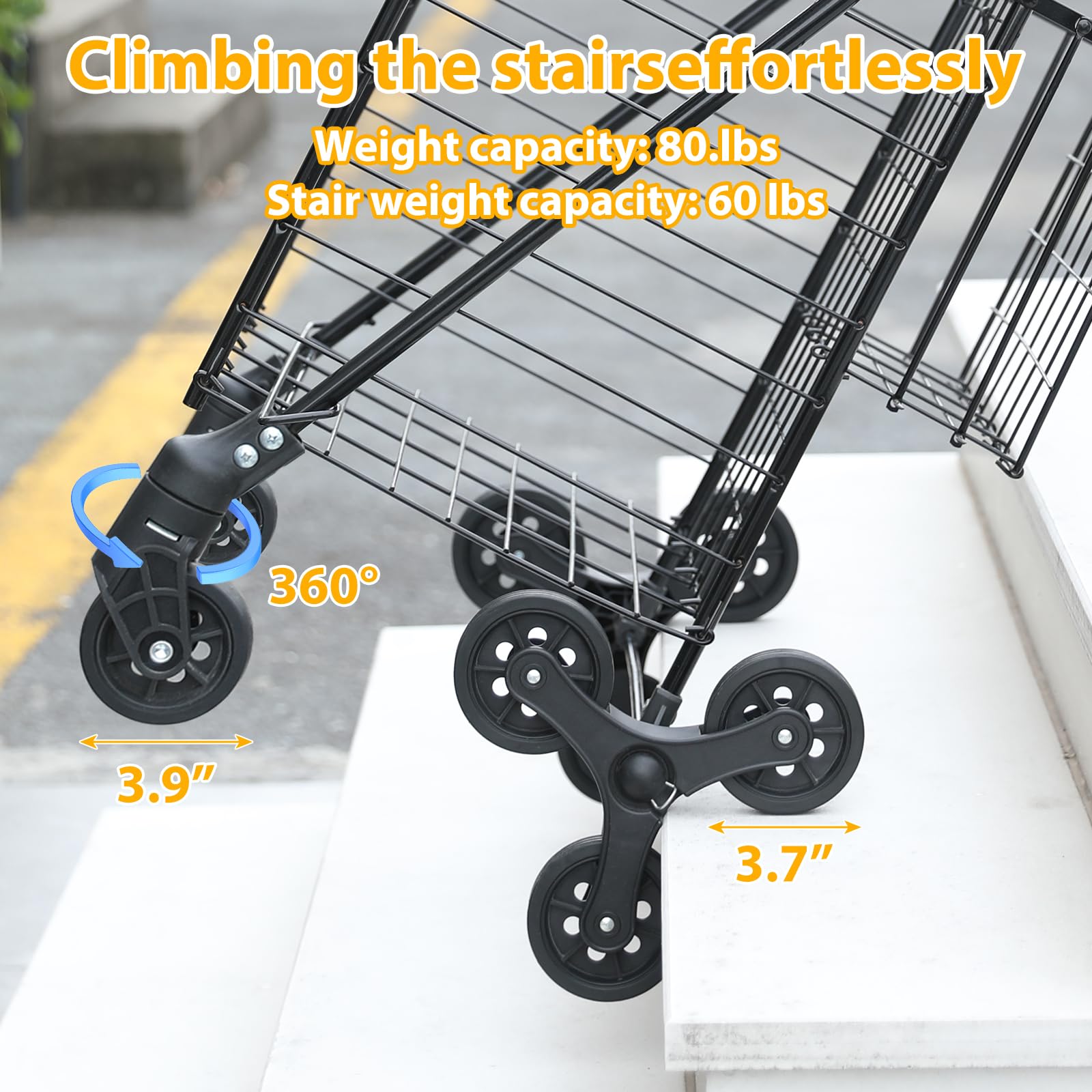 Mua Kiffler Grocery Shopping Cart with 360° Rolling Swivel Wheels Stair ...