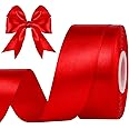 Amazon.com: CLUEWR 1-1/2 Inches 50 Yards Red Satin Ribbon, Solid Fabric ...