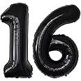 Amazon.com: Black 16 Number Balloons Giant Jumbo Number 16 Foil Mylar ...