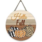 Amazon.com : Whaline Fall Pumpkin Wooden Door Sign Hello Autumn Front ...