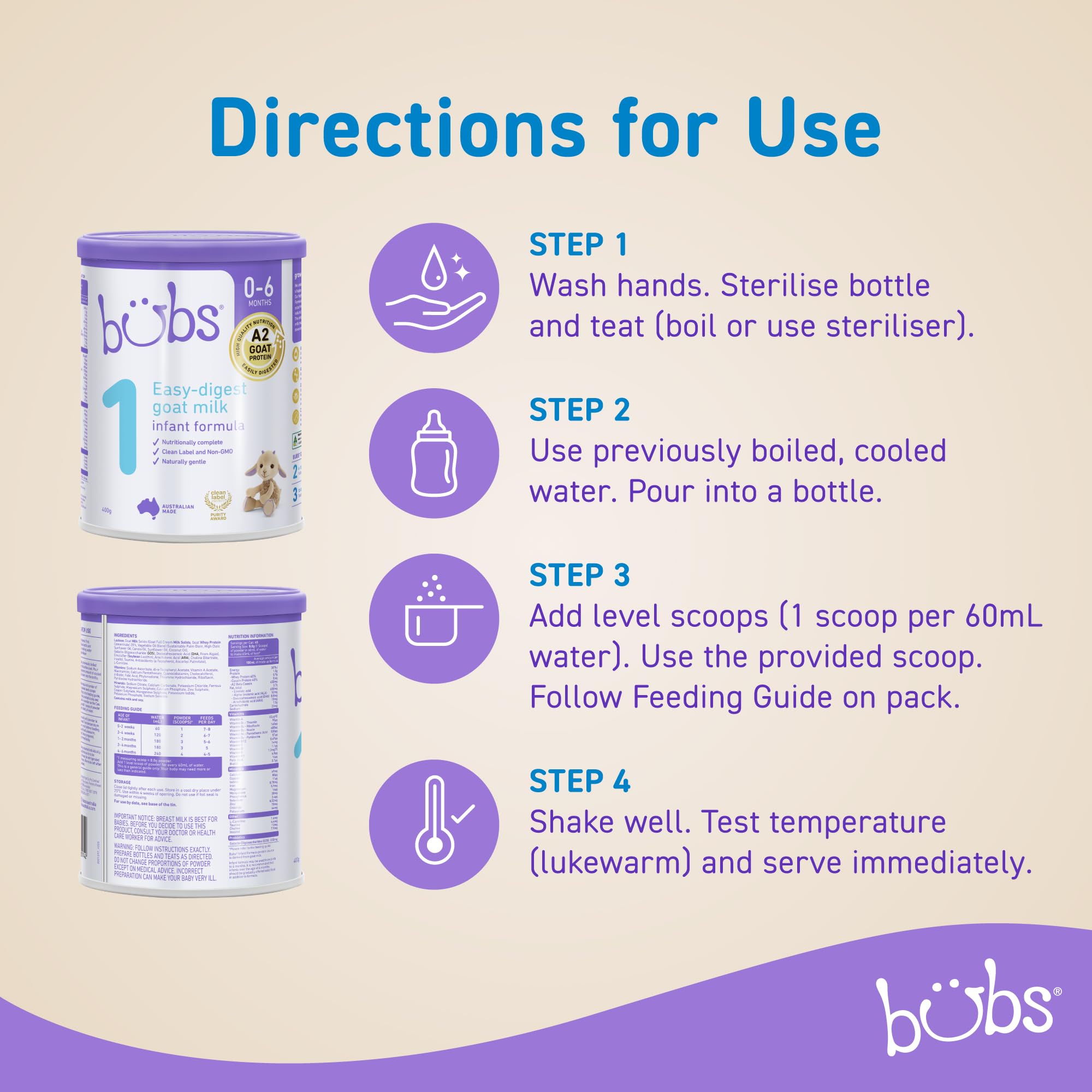 Bubs Goat Milk Infant Formula Stage 1, Made With Fresh Goat Milk, 14.1 ...