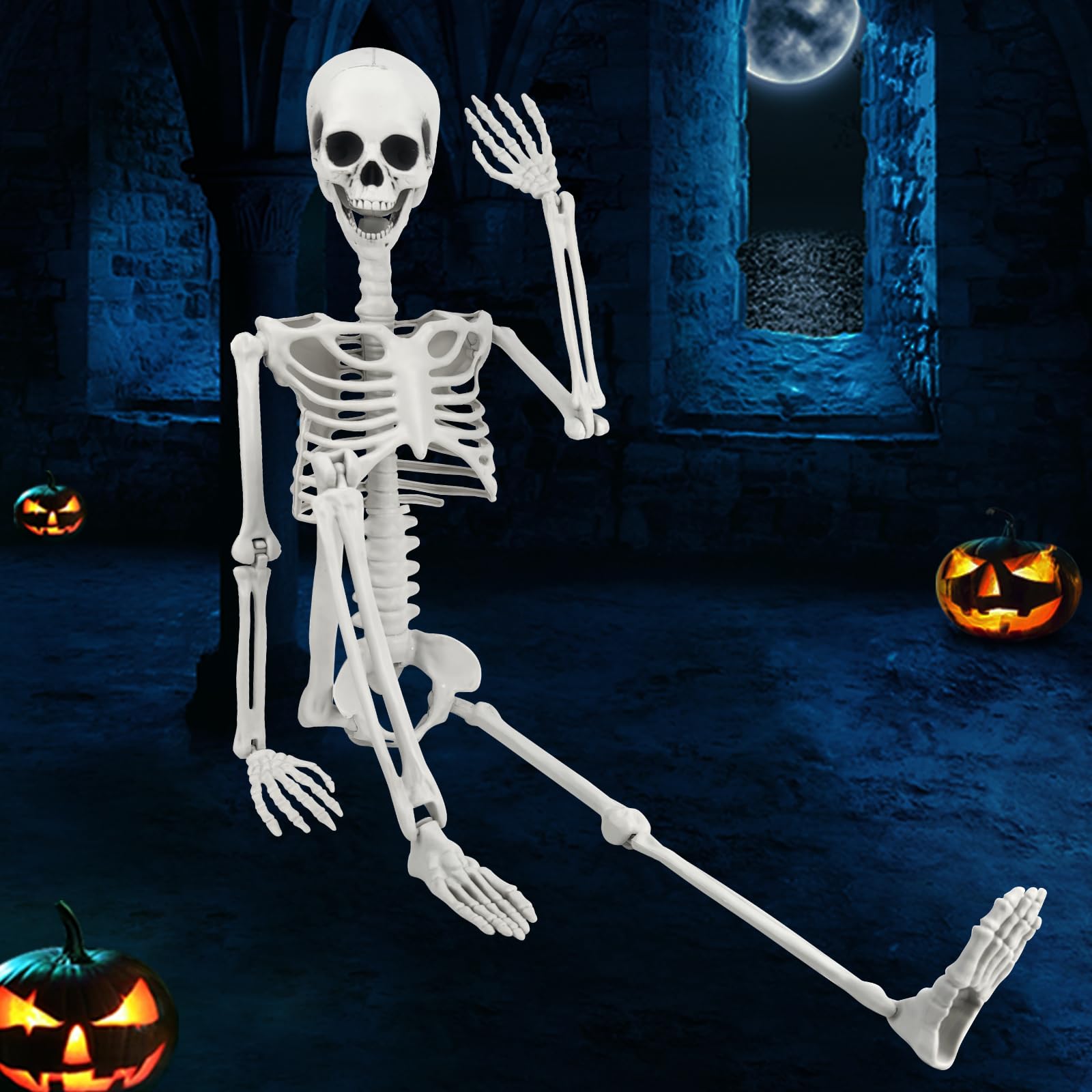 36 inch Halloween Skeletons, 3 FT Posable Realistic Full Body Plastic Skeleton with Movable ...