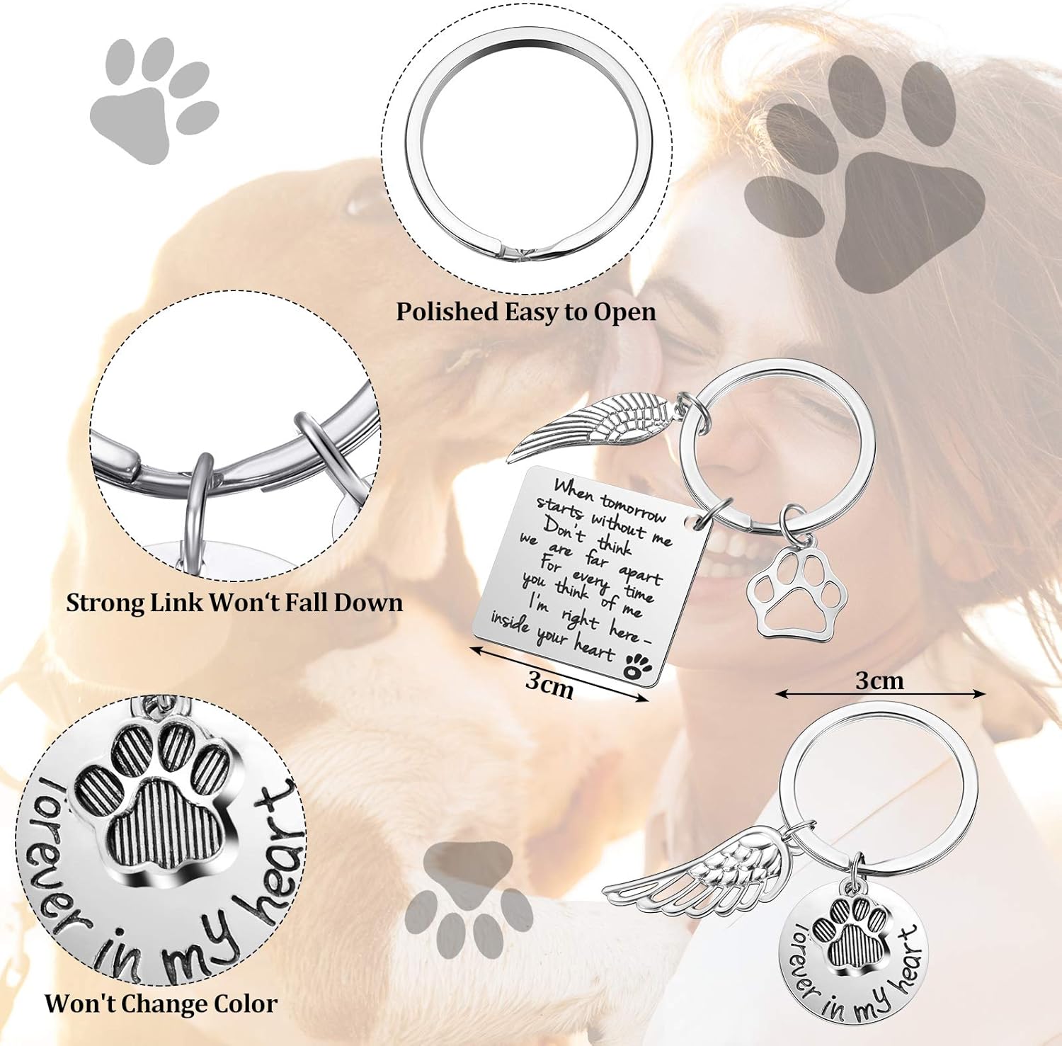 Hicarer 2 Pieces Pet Memorial Keychains Dog Remembrance Keyrings Loss ...