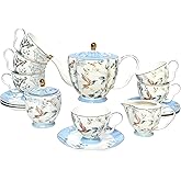 Amazon.com | LE POTOCIO 21-Piece Bone China Tea Set for Adults, Blue and White Porcelain Tea Set ...