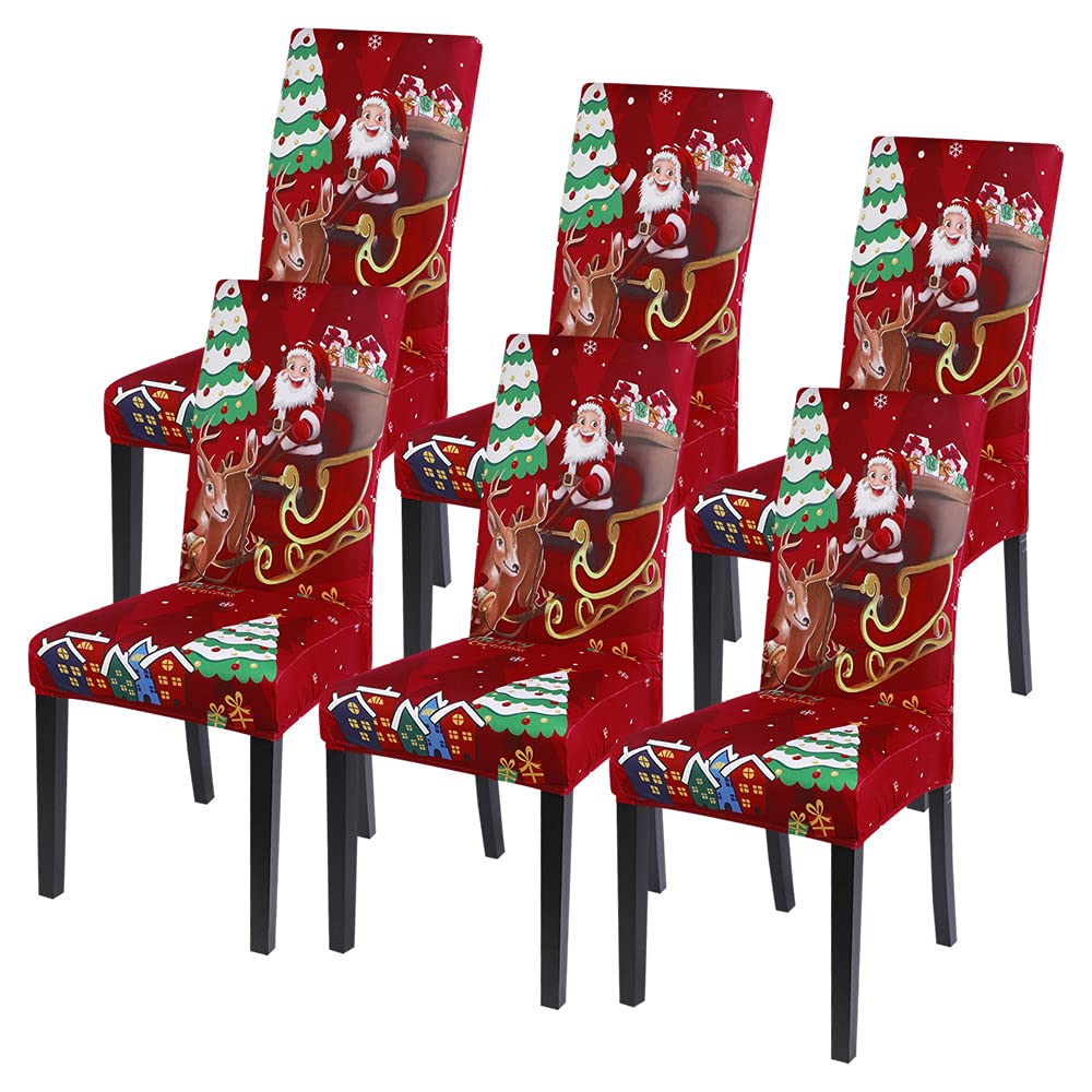 SearchI Christmas Chair Covers Set of 6, Stretch Xmas Kitchen Chair ...