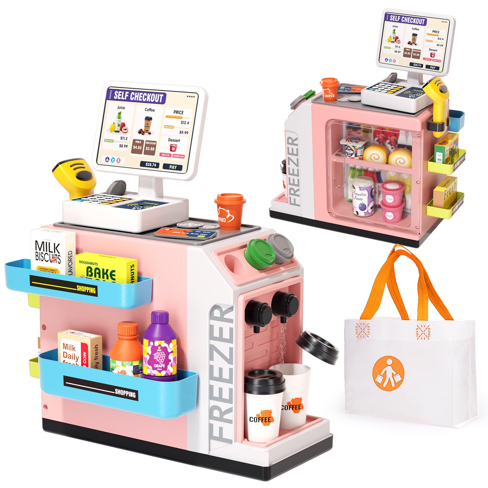 Jovow 48-Piece Pretend Play Cash Register Toy Set with Water Outlet ...