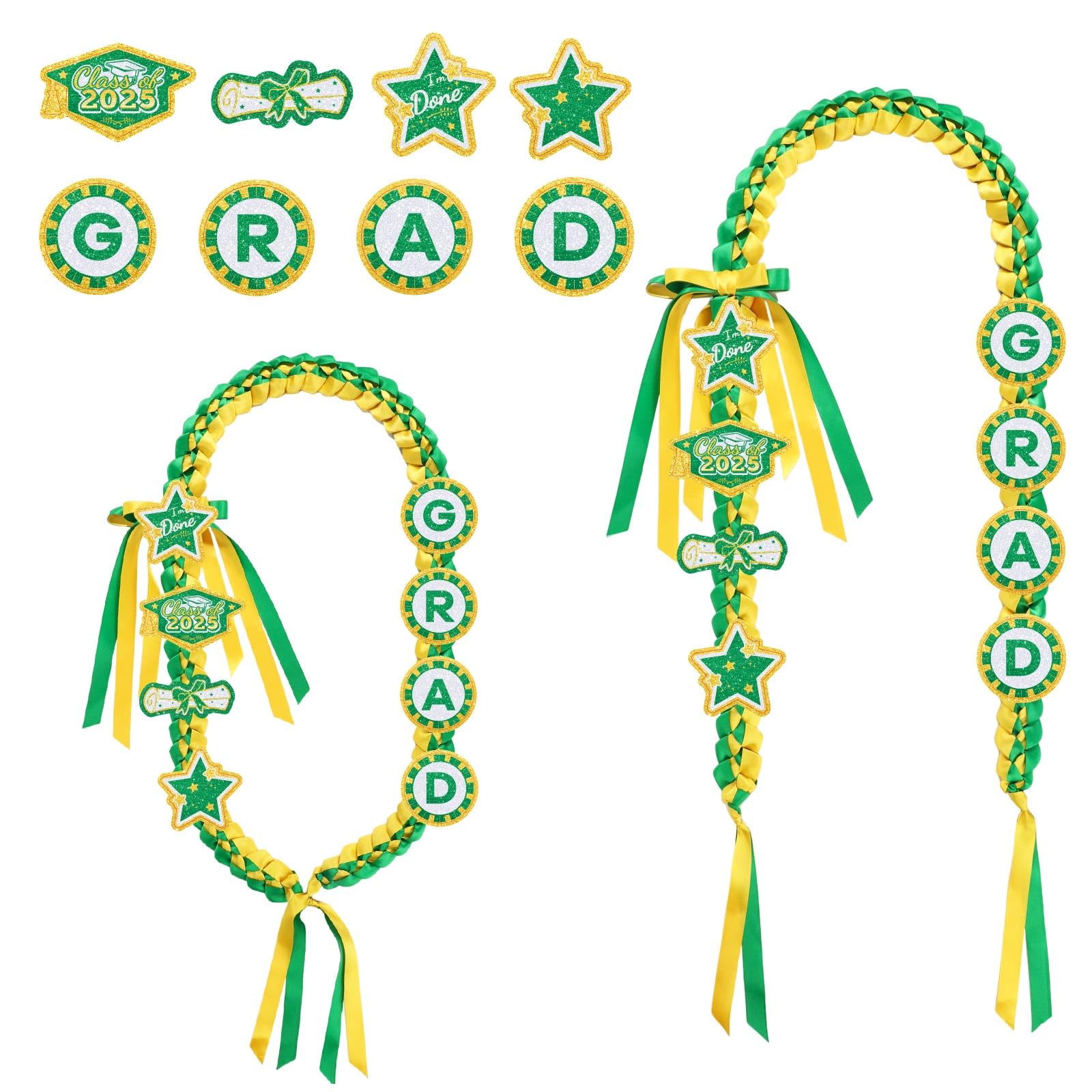 BOXOB 2025 Graduation Leis Set, Class of 2025 Ribbon Garland Braided Necklace with Pins, Ribbon ...
