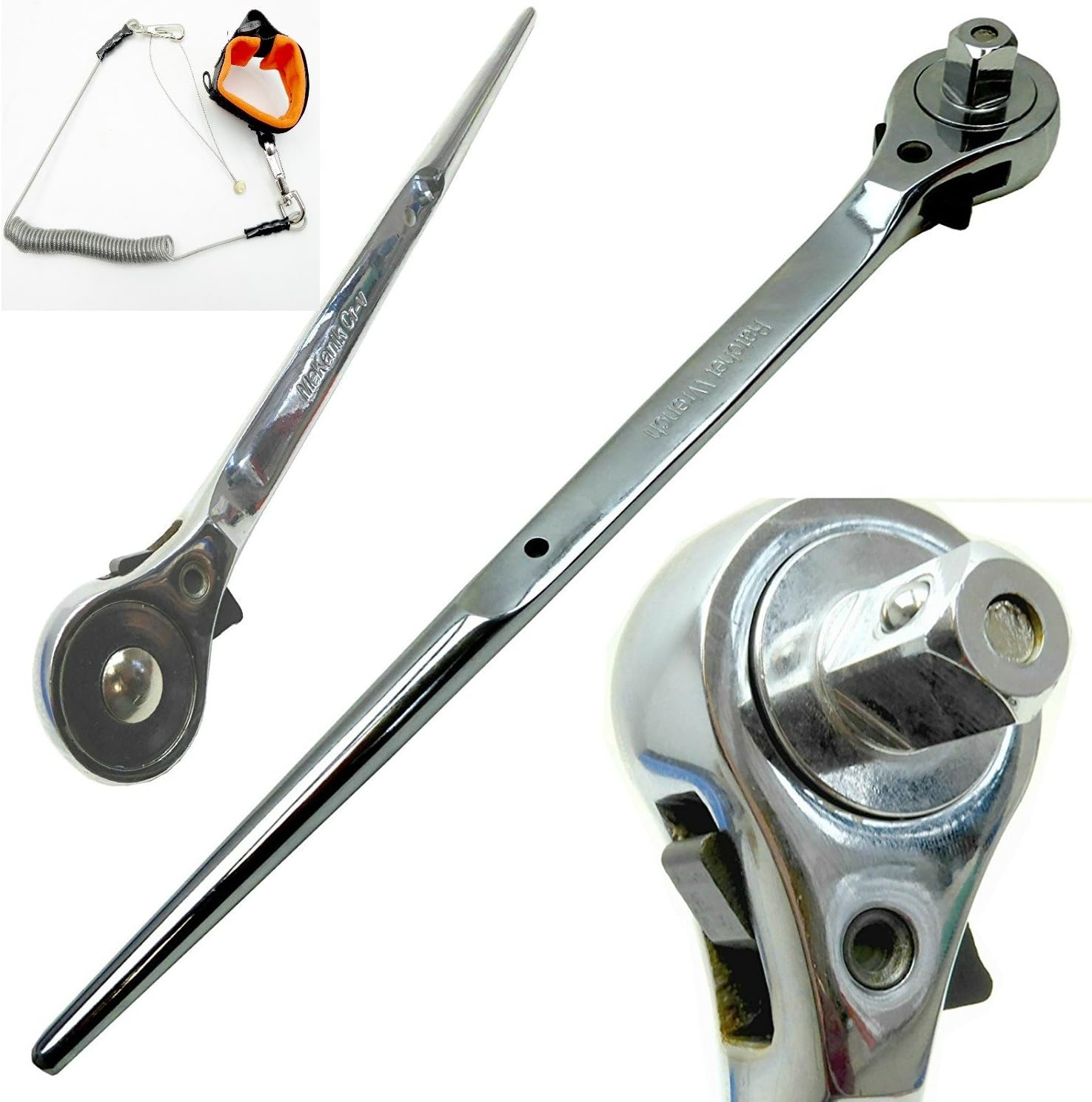 1/2" Drive Ratchet podger Spanner Bright Chrome Finish Complete with ...