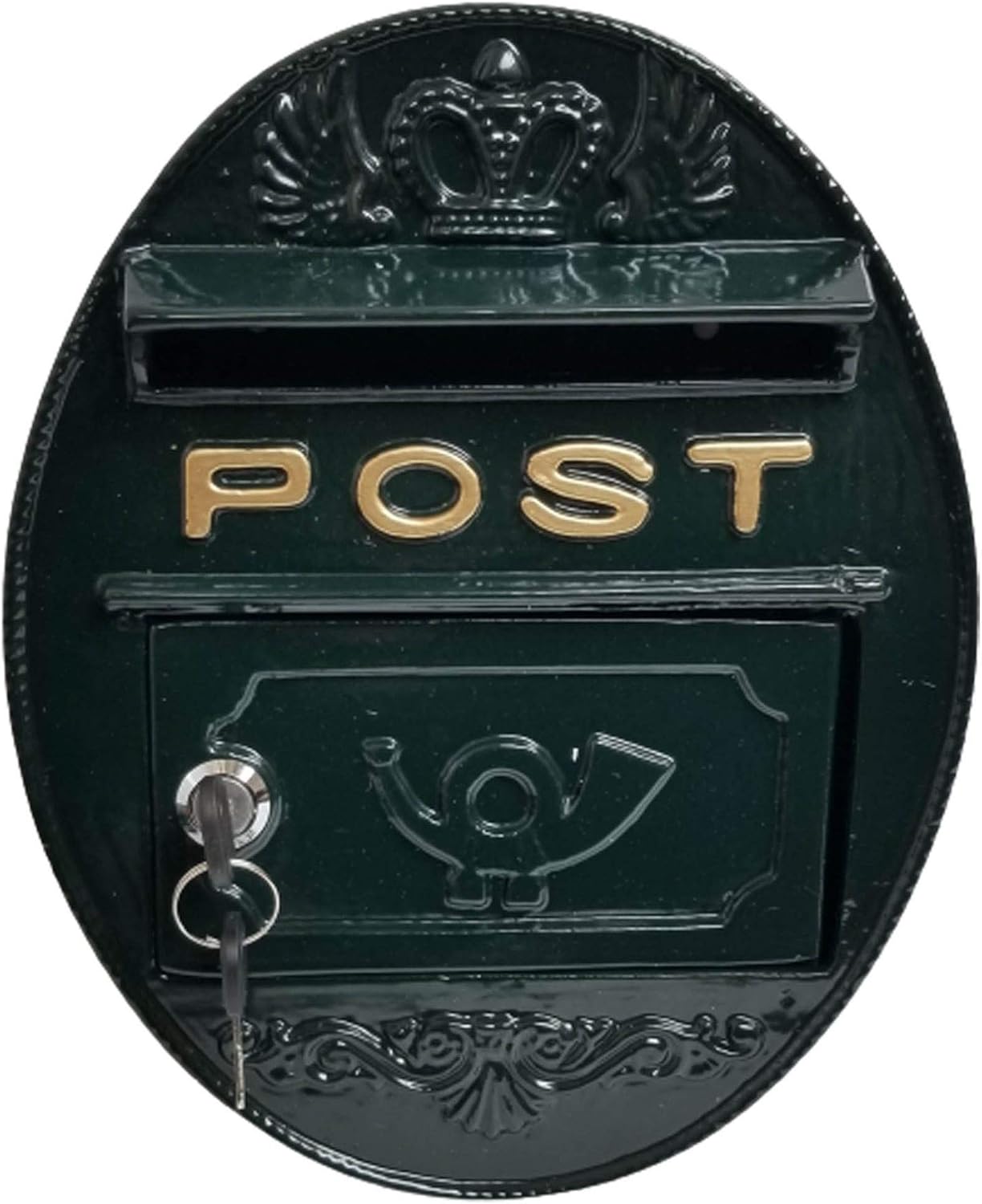 Post Box Wall Mounted Small Oval Design Mail Letter Box – Dark Green ...