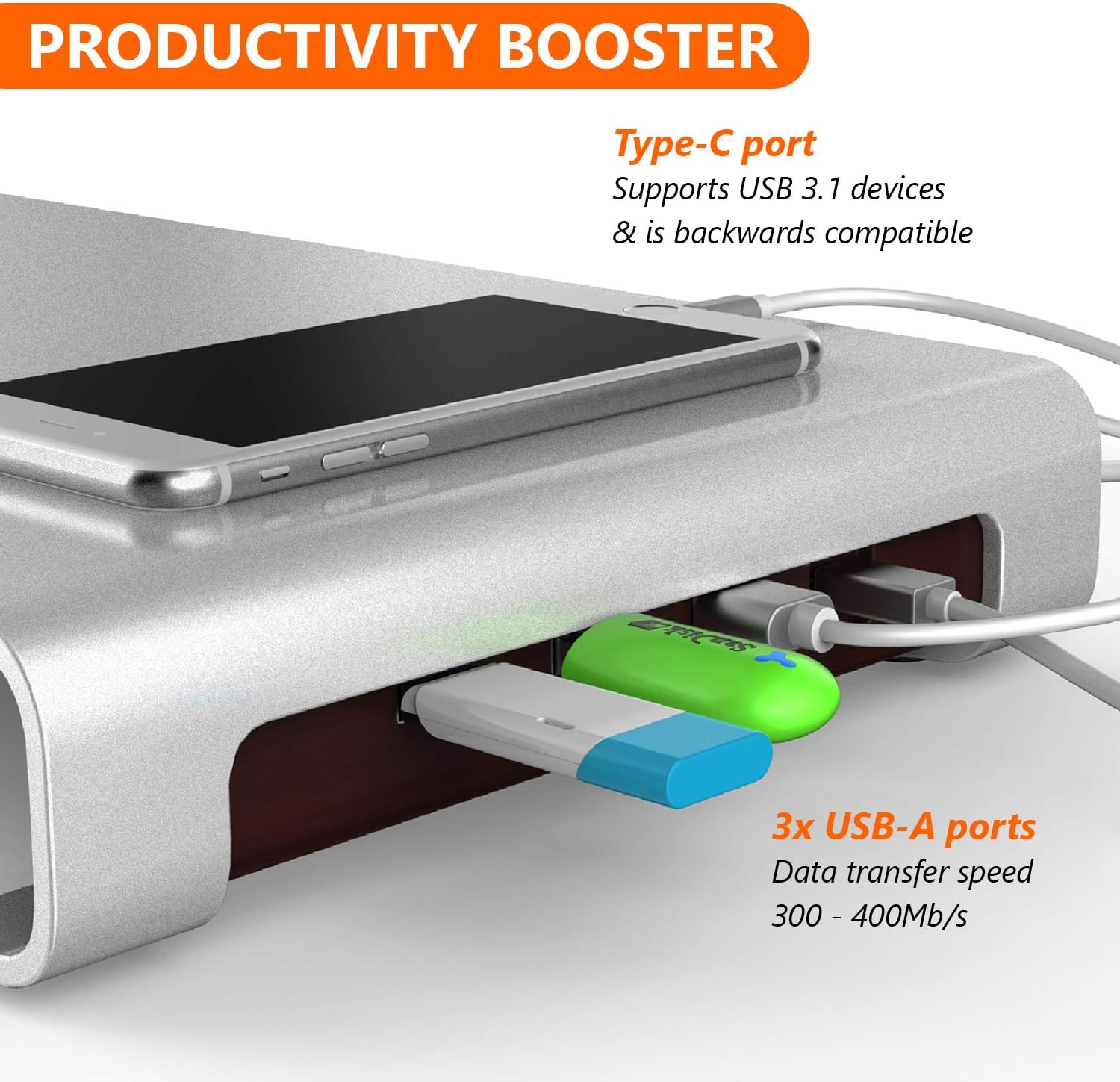 Urbo Monitor Stand with Type-C USB Hub for Multi-Device Connectivity ...