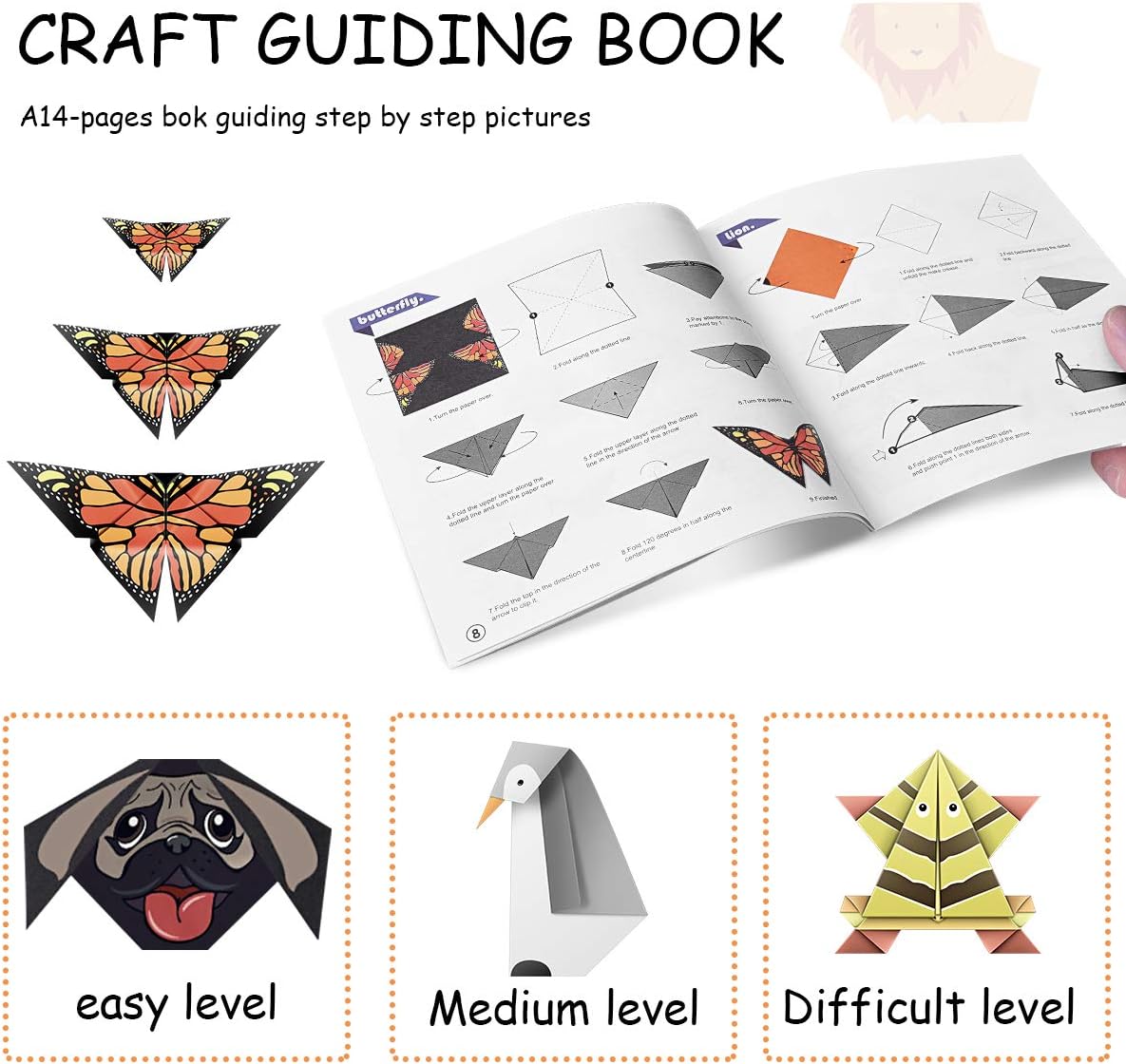 PaperKiddo 96 Sheets Origami Paper Kit with 12 Easy Origami Projects ...