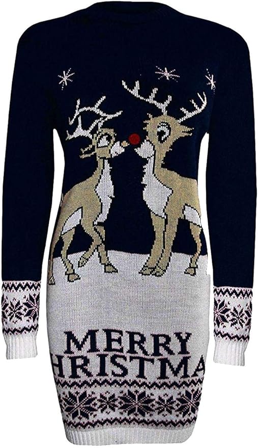 GirlzWalk ® Women Two Reindeer Merry Christmas Knitted Sweater Ladies ...