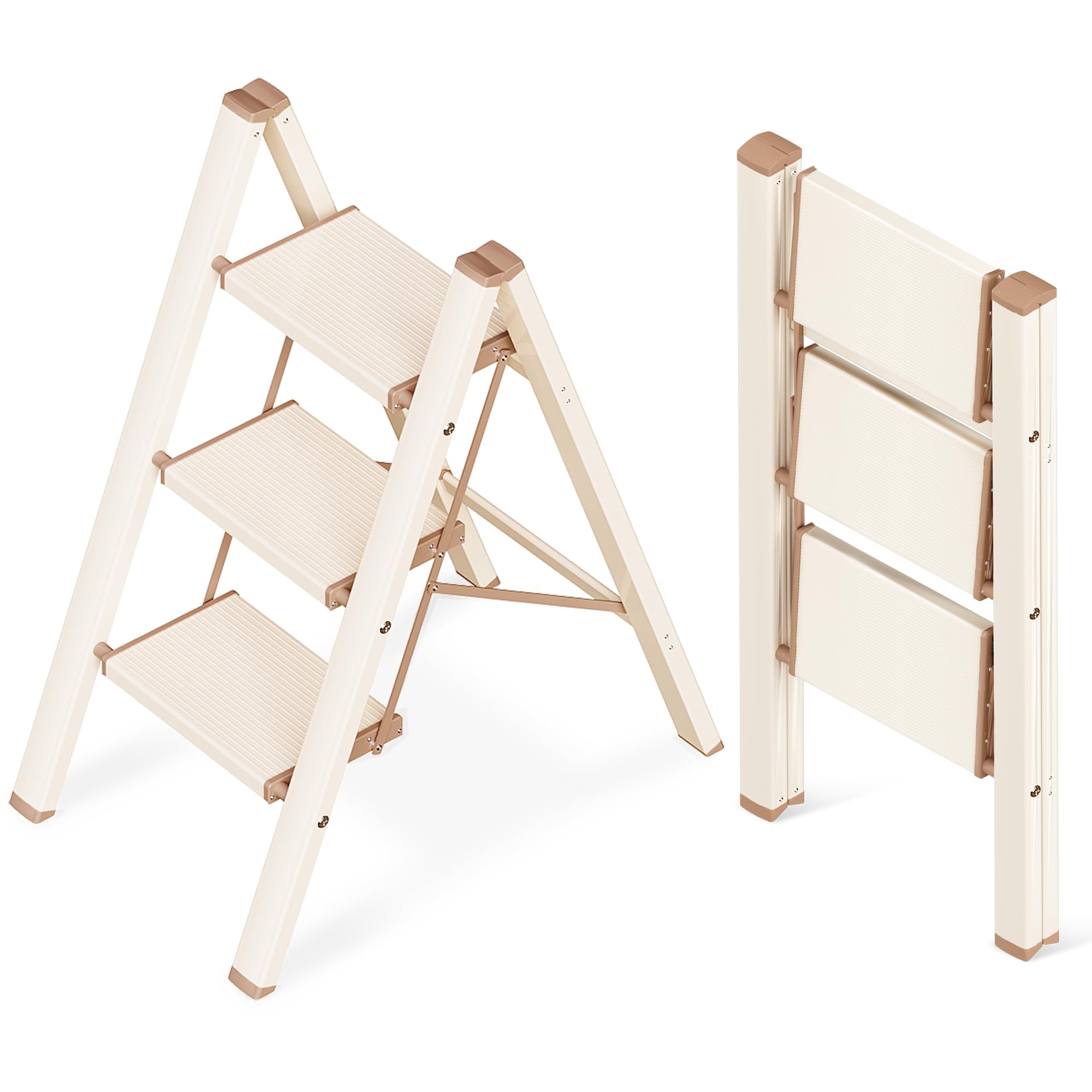 GameGem 3 Step Ladder, Aluminum Folding Step Stool with Anti-Slip ...