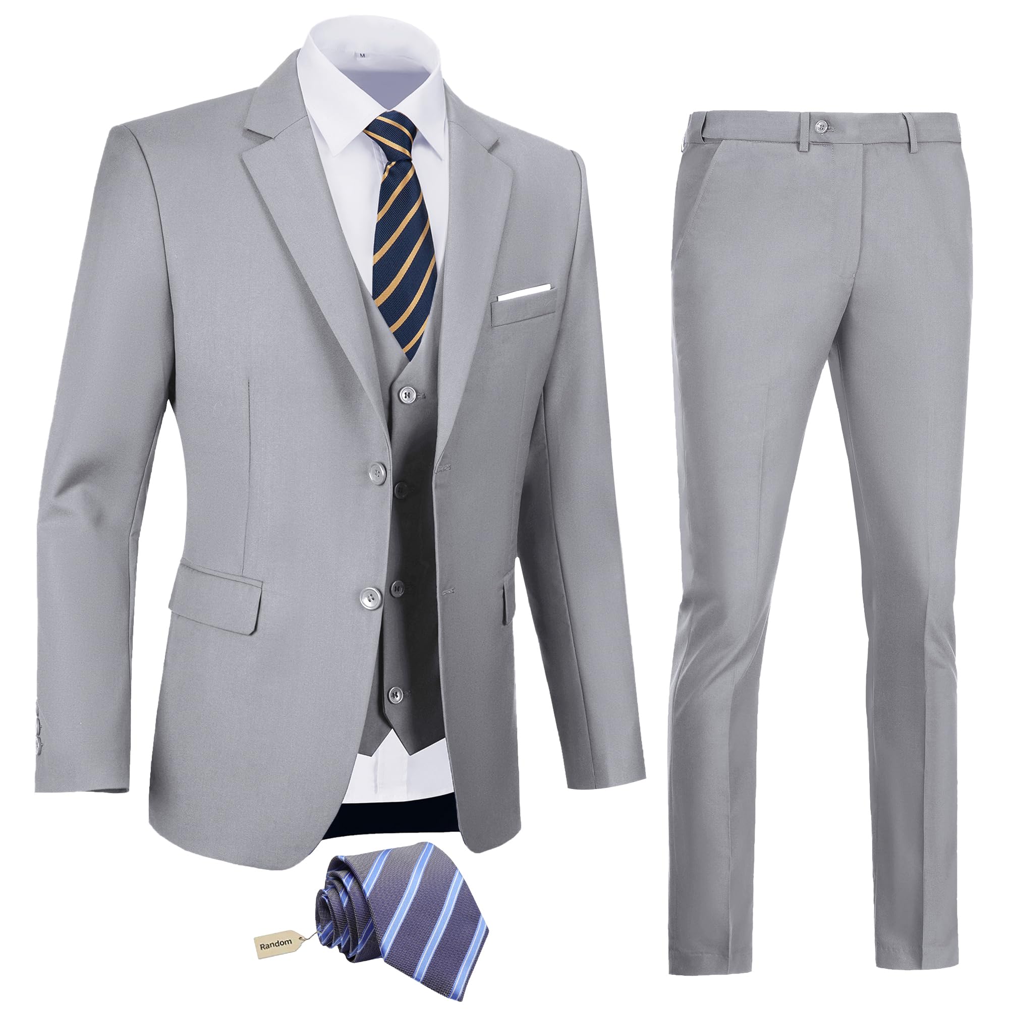 Men Suits Slim Fit Grey Business Wedding 3 Piece Tux Groomsmen Prom ...