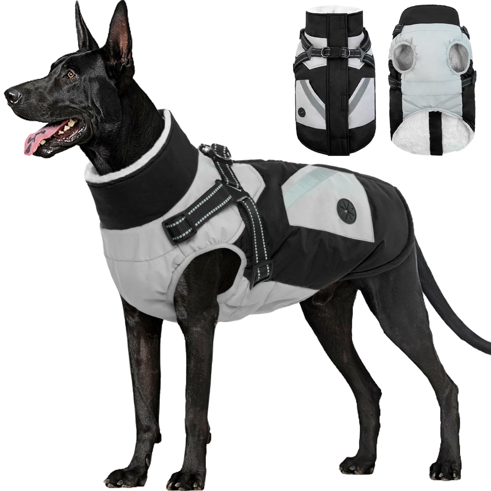 FUAMEY Dog Jackets-Dog Coat with Harness Built in-Waterproof Dog Jacket-Dog Winter Coat with ...