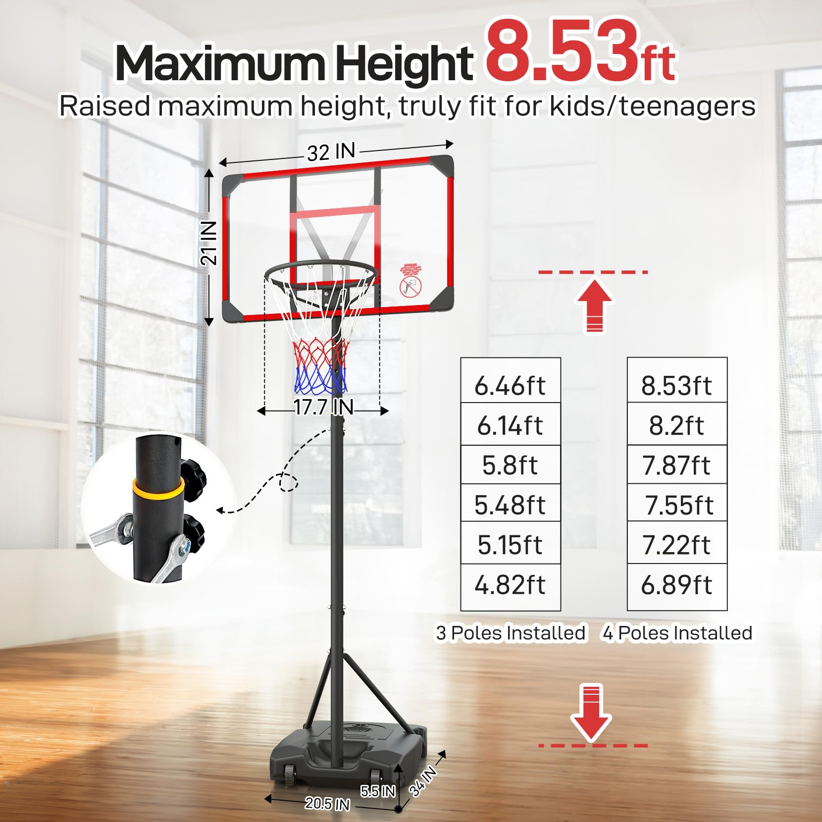 Mua Yohood Kids Basketball Hoop Outdoor 4.82-8.53ft Adjustable ...