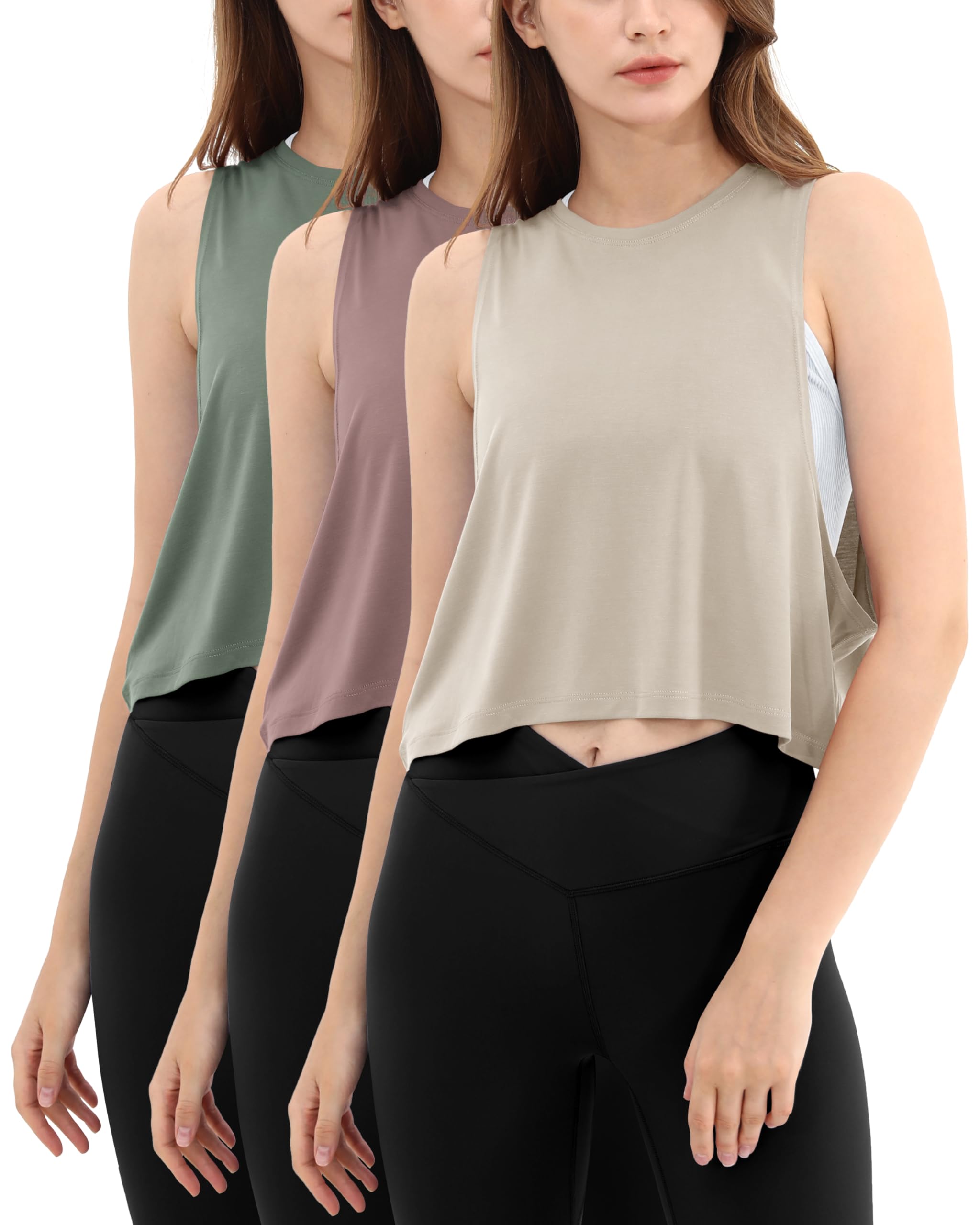 ODODOS 2Pack Crop Tank for Women Loose Sleeveless Workout Gym Cropped ...