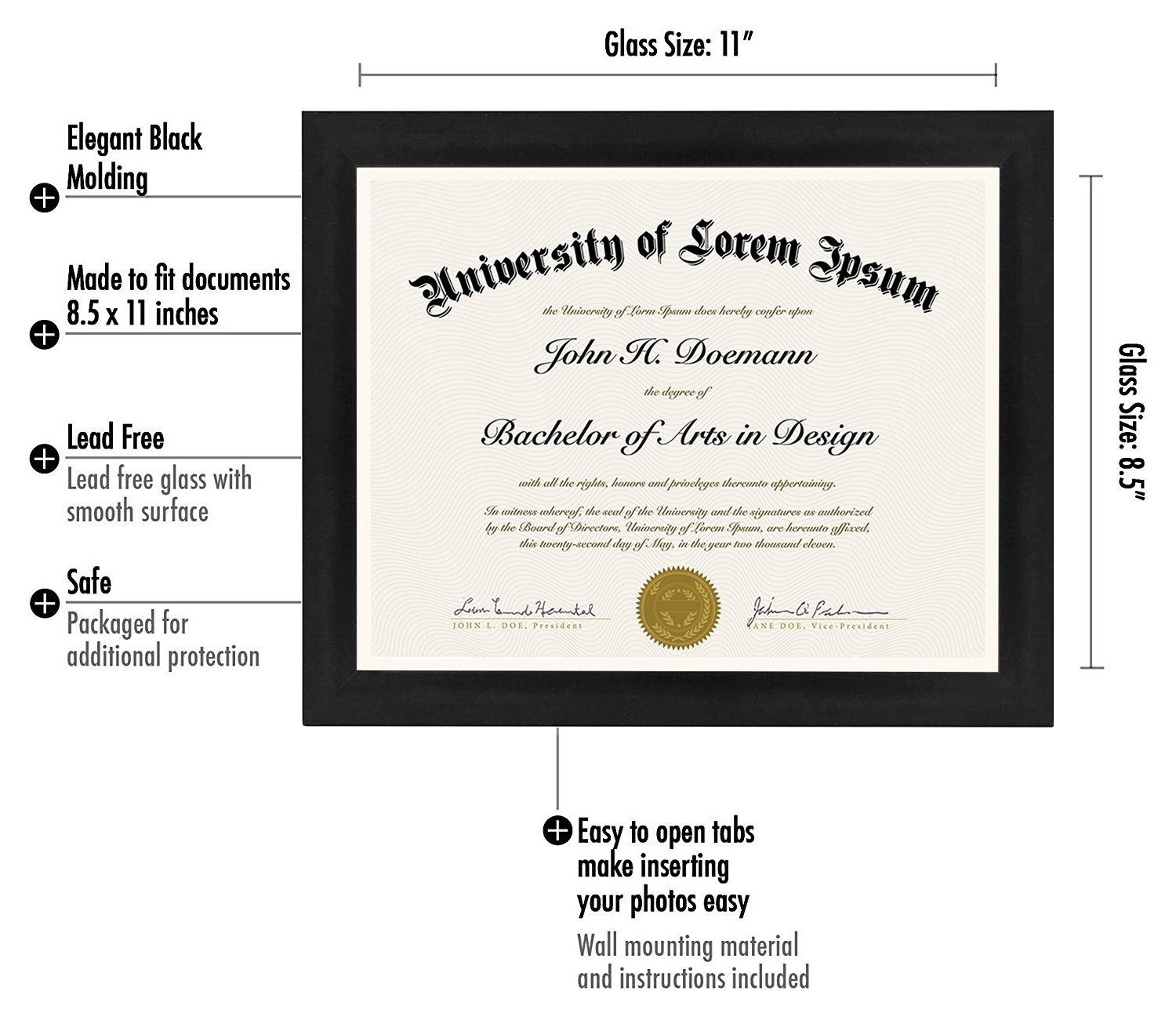 Americanflat Document Frame Made To Display Certificates 8 5x11 