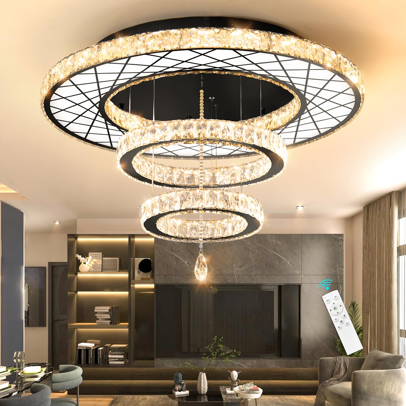 HAIXIANG Crystal Glam Chandelier LED Ceiling Light Living Room Lighting ...