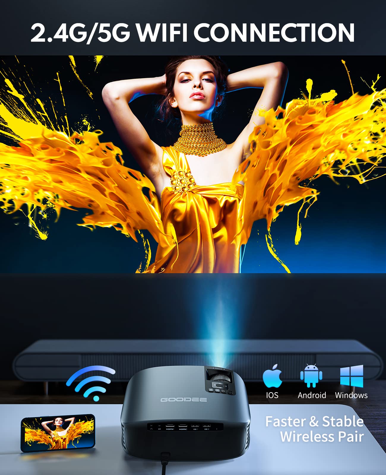Mua GooDee Projector 4K With WiFi And Bluetooth Supported, FHD 1080P ...