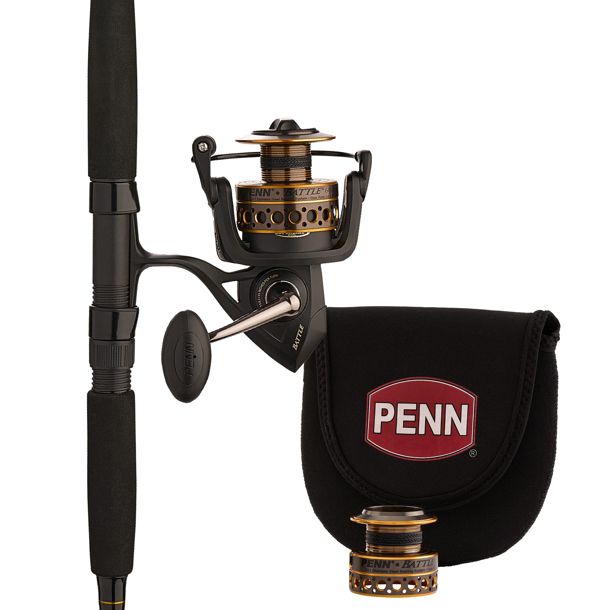 PENN Battle Spinning Reel and Fishing Rod Combo Kit with Spare Spool ...