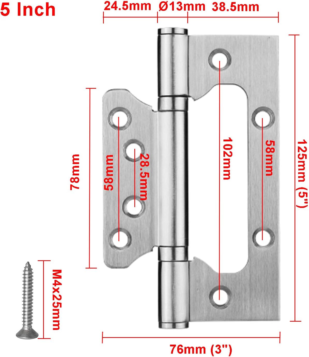LOOTICH Heavy Duty Door Butt Hinges Groove-Free Stainless Steel Indoor ...