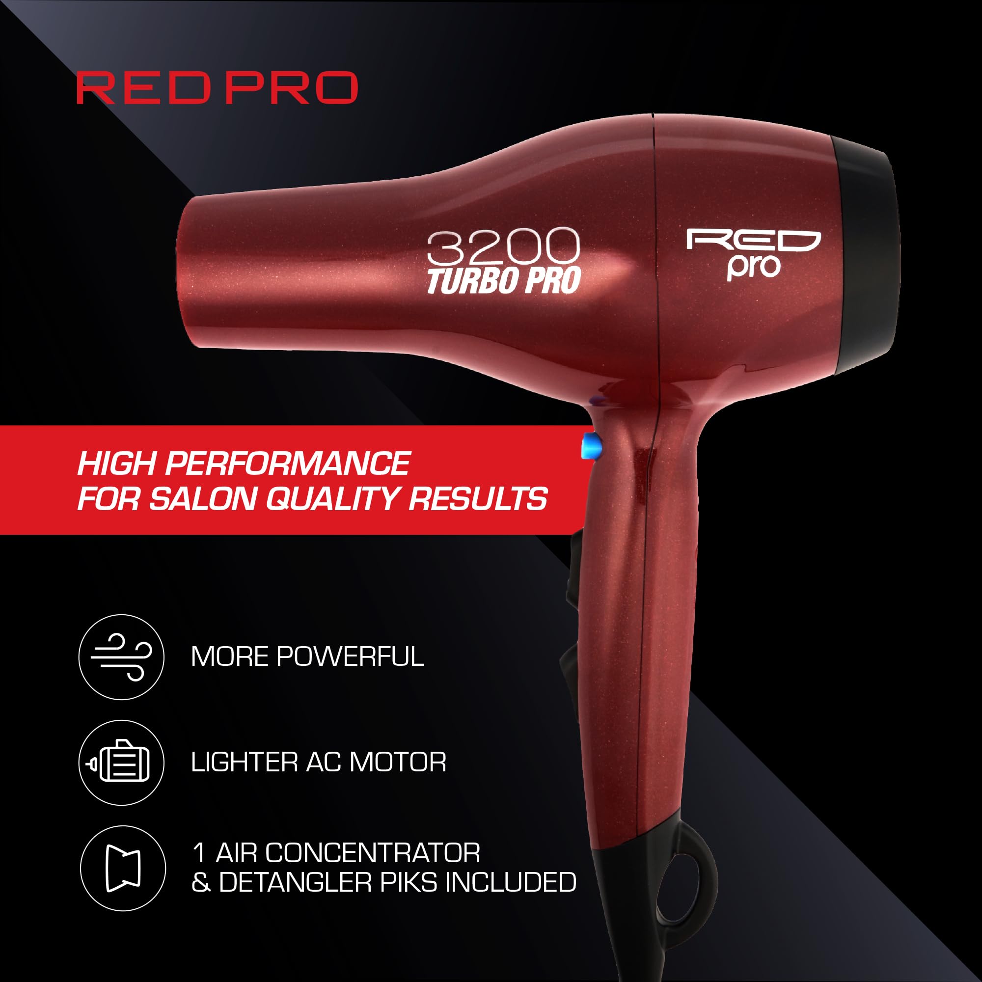 Mua Products Red Pro 3200 Turbo Pro Detangler AC Dryer with 3 ...