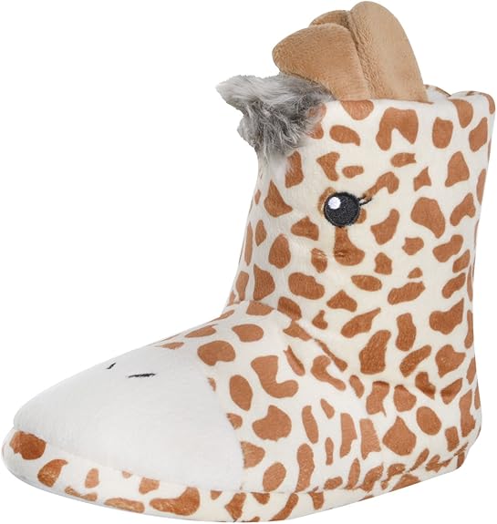 Kids Novelty Giraffe Slippers 3D Details Print Booties Plush Cosy UK ...