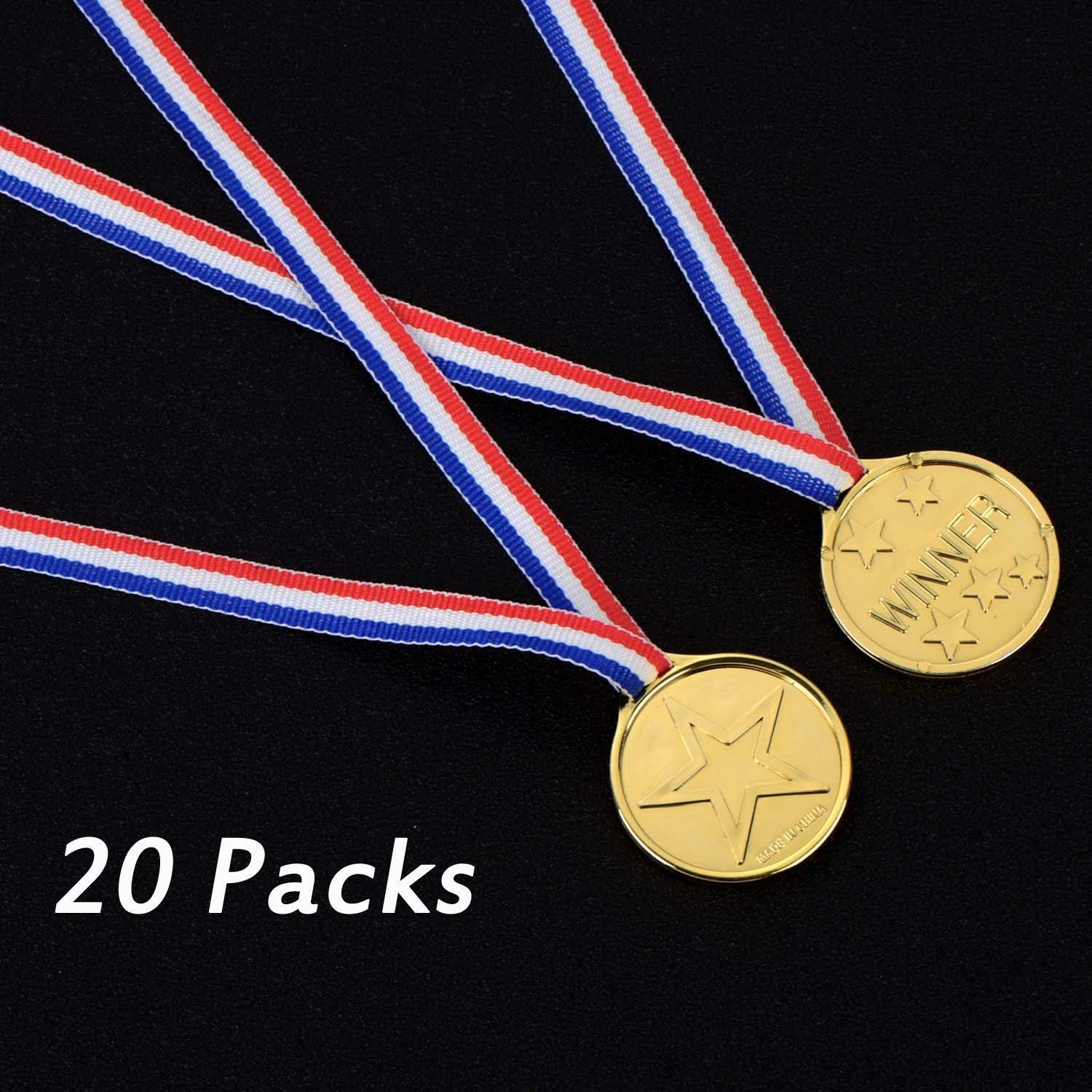 Elumaxon 20 Pieces Children’s Gold Winners Plastic Medals for Kids ...