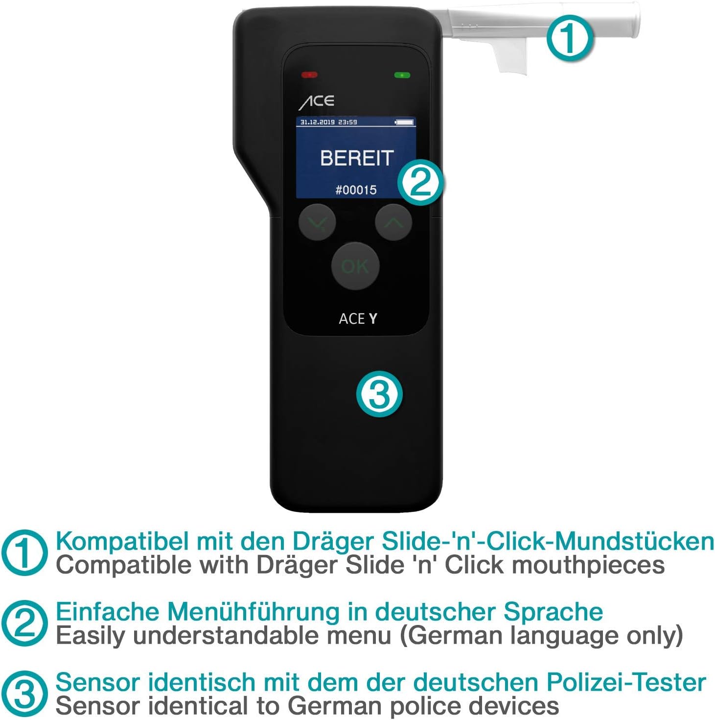 ACE 107353 Y-Official Successor Alcotest 3000 Breathalyser with Dräger ...