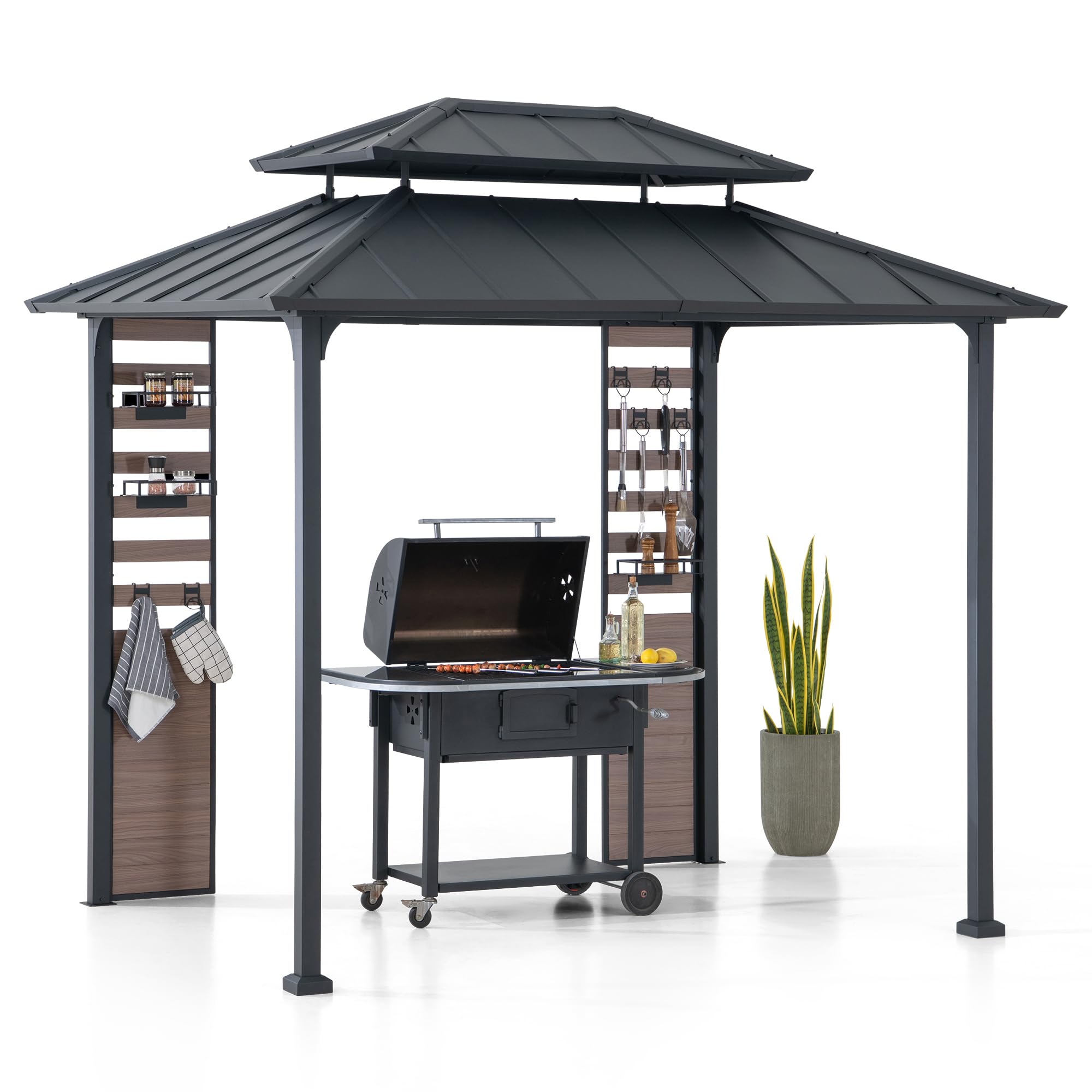 Sunjoy 7 x 9 ft. Grill Gazebo, 2-Tier Hardtop Gazebo Pergola with ...