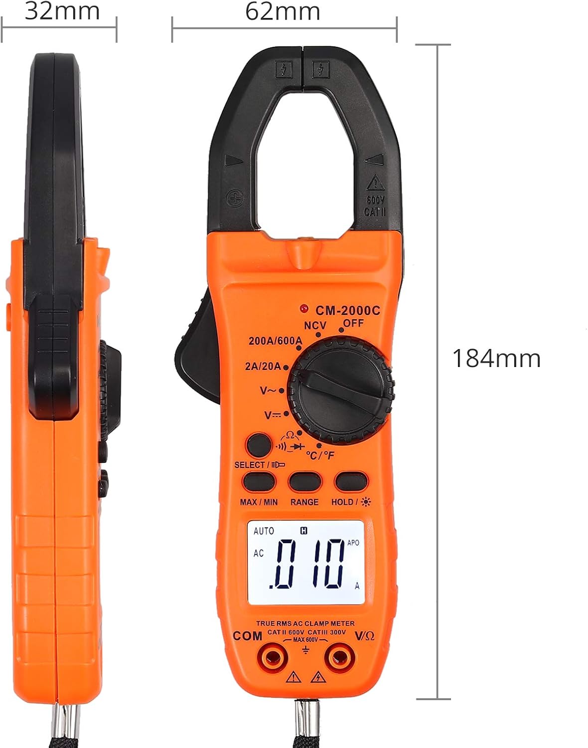Proster Clamp Meter 2000 Counts Digital Multimeter TRMS 600A AC Current ...