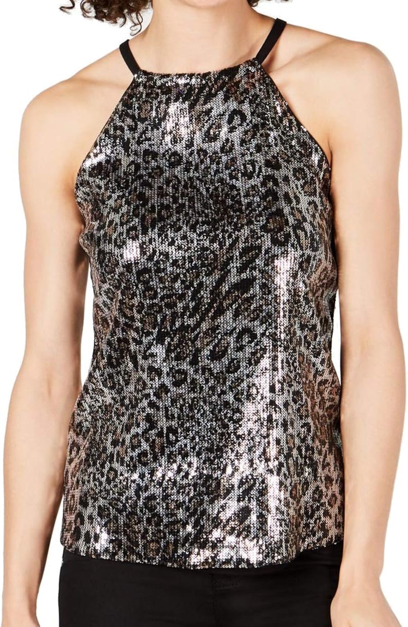 INC Animal-Print Sequin Halter Top (Silver, M) at Amazon Women’s ...