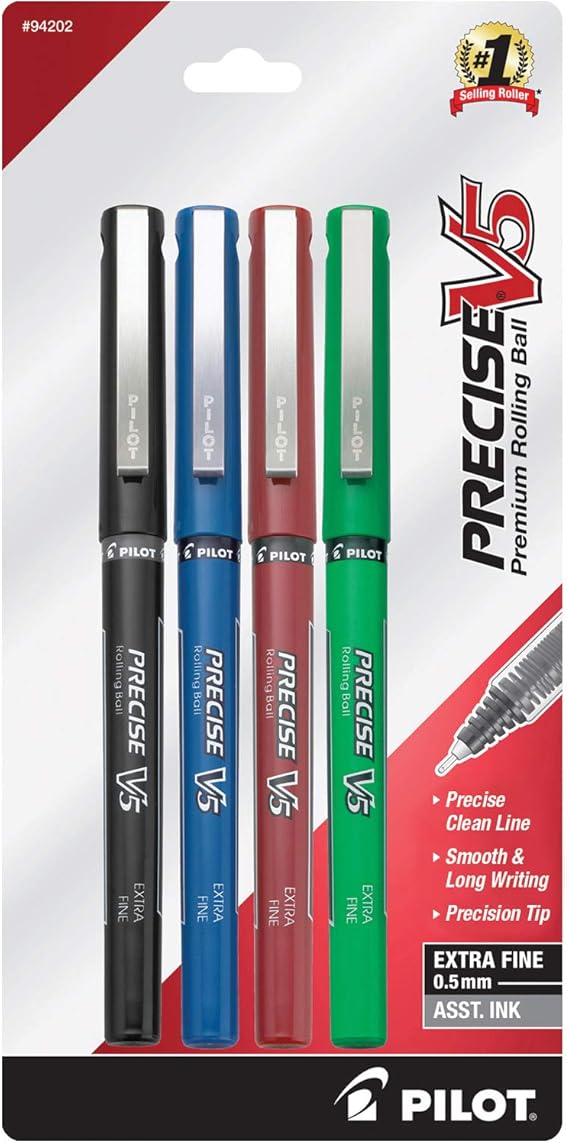 Pilot Precise V5, Roller, Tinta Líquida, 4 Piezas, Negro, Azul, Rojo ...
