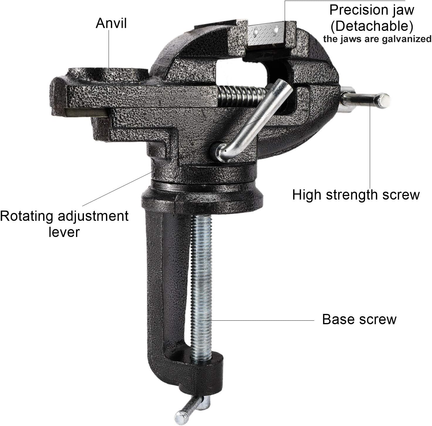 Homtone Bench Vise Home Table Vise Clamp-On Vise 360 Degrees Rotating ...
