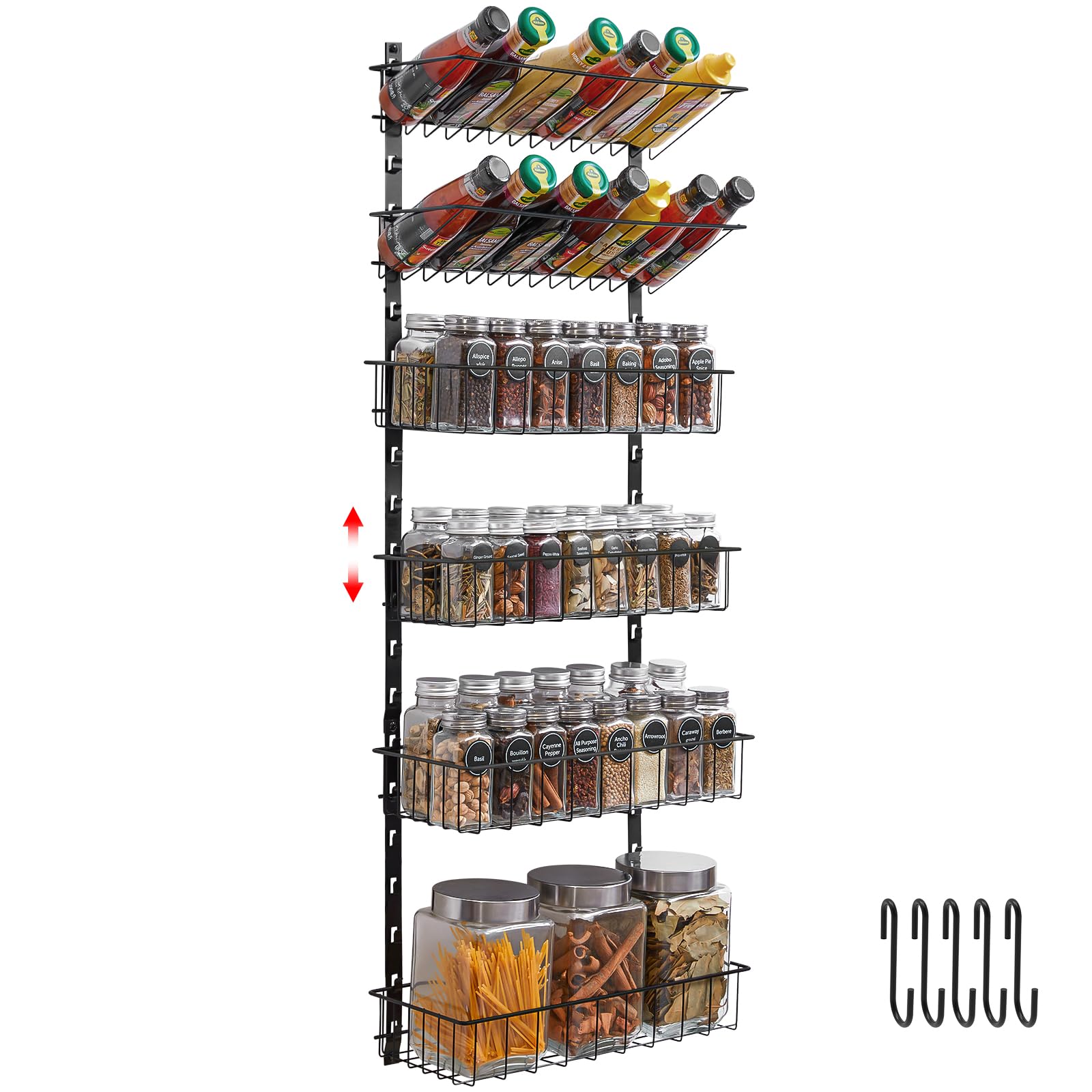 Mua X-cosrack Spice Rack Wall Mount 6-Tier with Hooks, Space-Saving ...