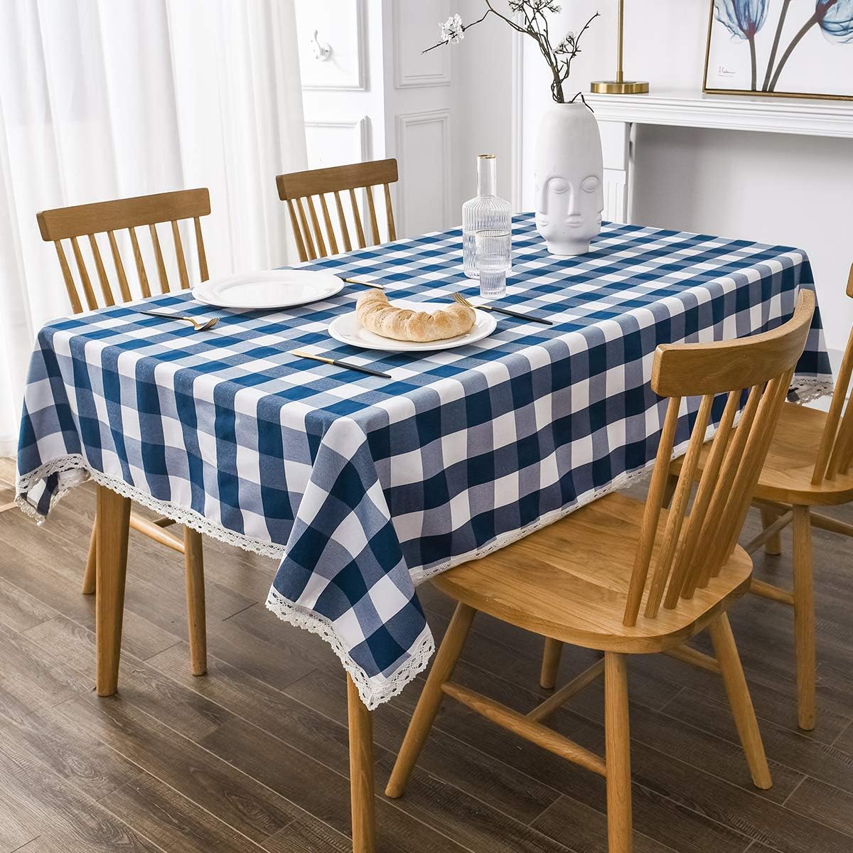 Amazon.com: BEBEN White and Blue Checkered Tablecloth - Waterproof and ...