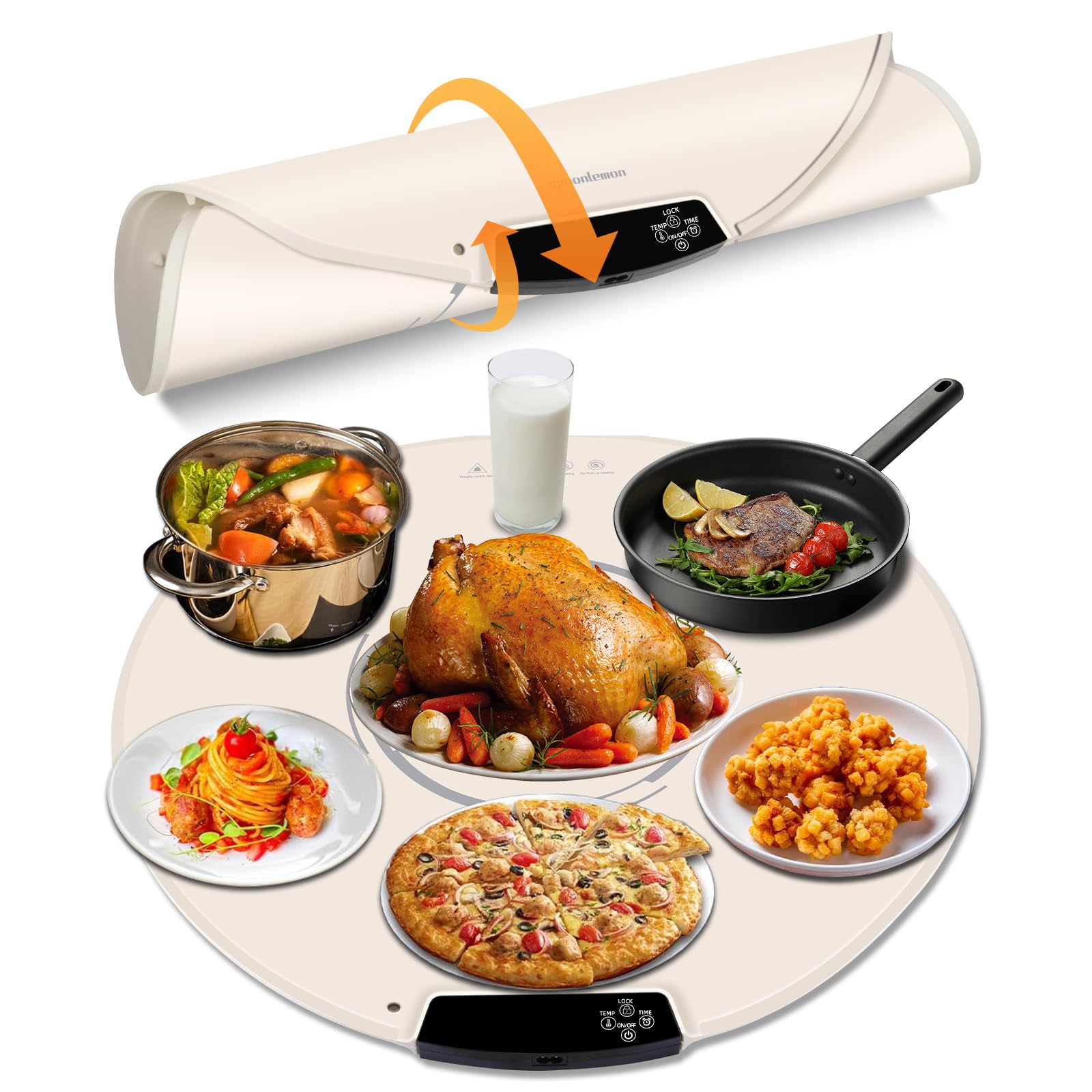 spoonlemon Round Electric Warming Tray Full-Surface Heating Mat with ...