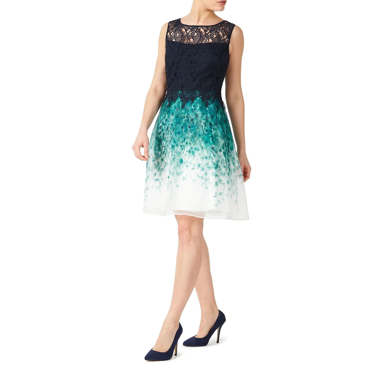 Jacques Vert Women's Petite Lace Organza Dress, Multicoloured, 18 ...