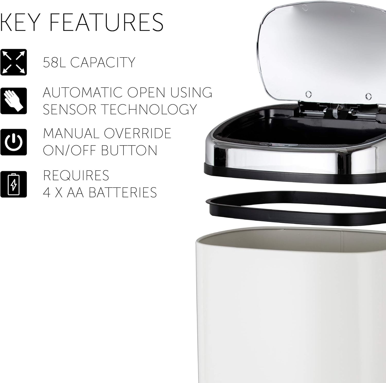 Tower Kitchen Bin with Sensor Lid, Touchless for Hygienic Waste ...