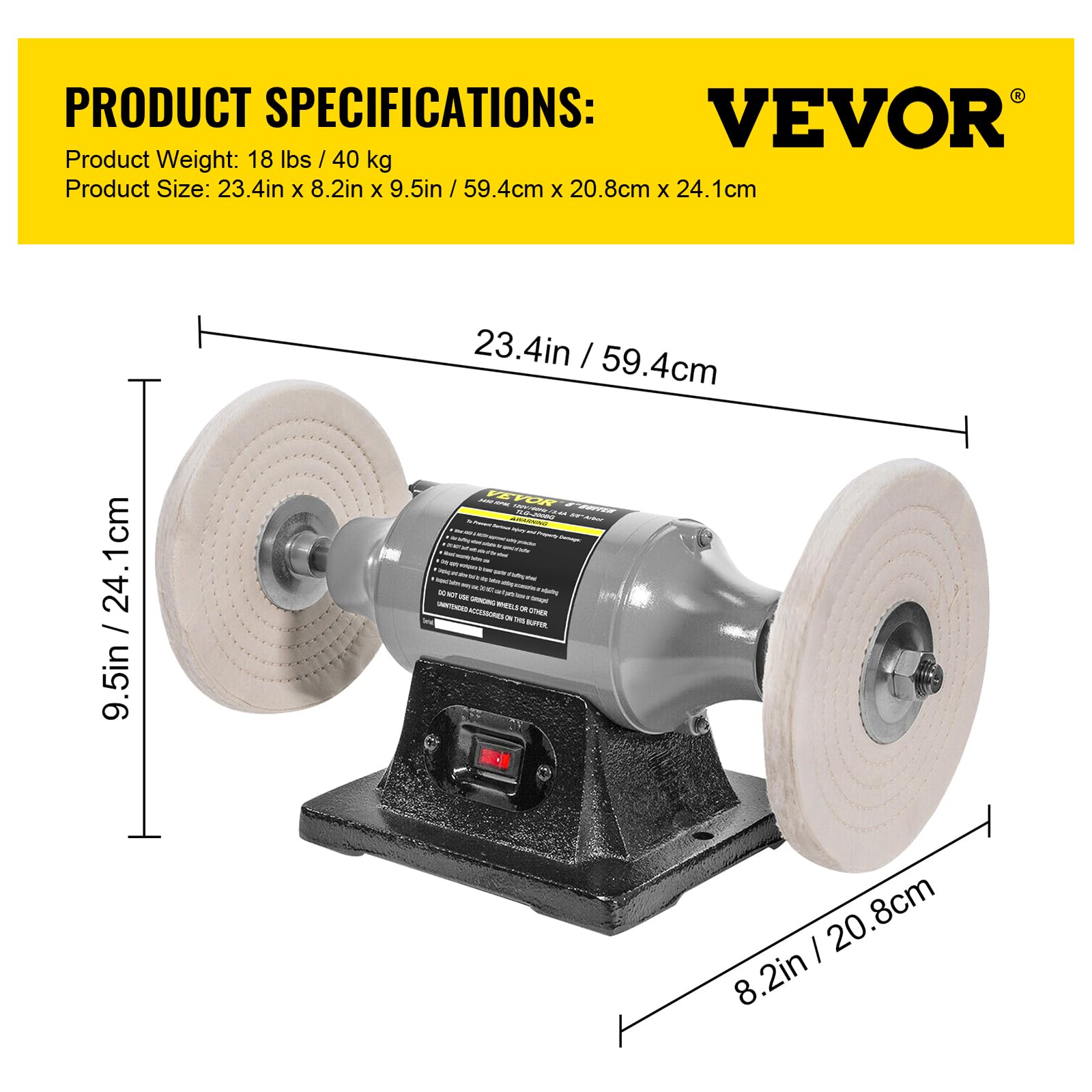 Mua VEVOR Bench Buffer Polisher, 8 inch Buffing Machine 370W Motor with ...