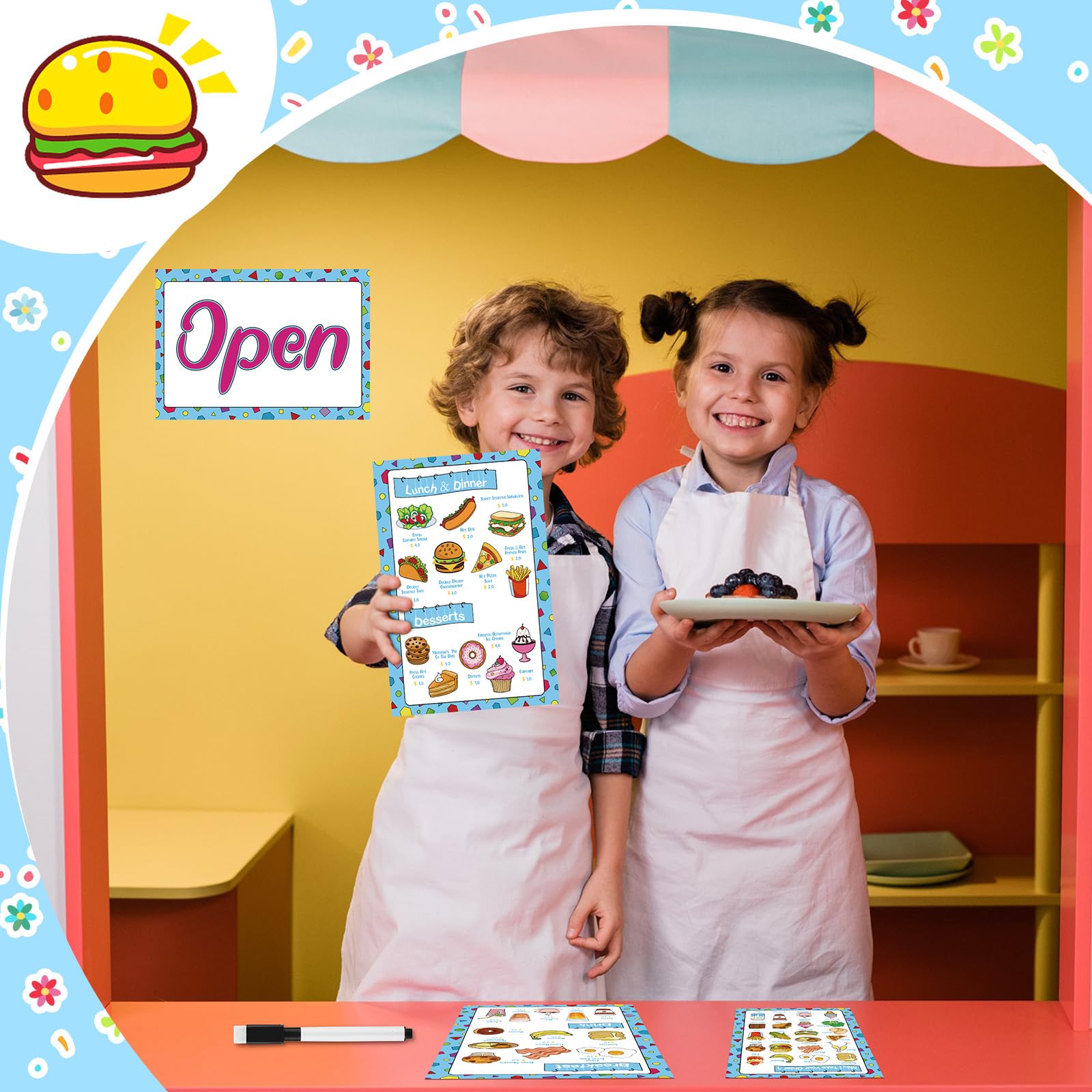 Mua 6 Pcs Pretend Play Restaurant Menus Toy Set for Kids, Kitchen Food ...