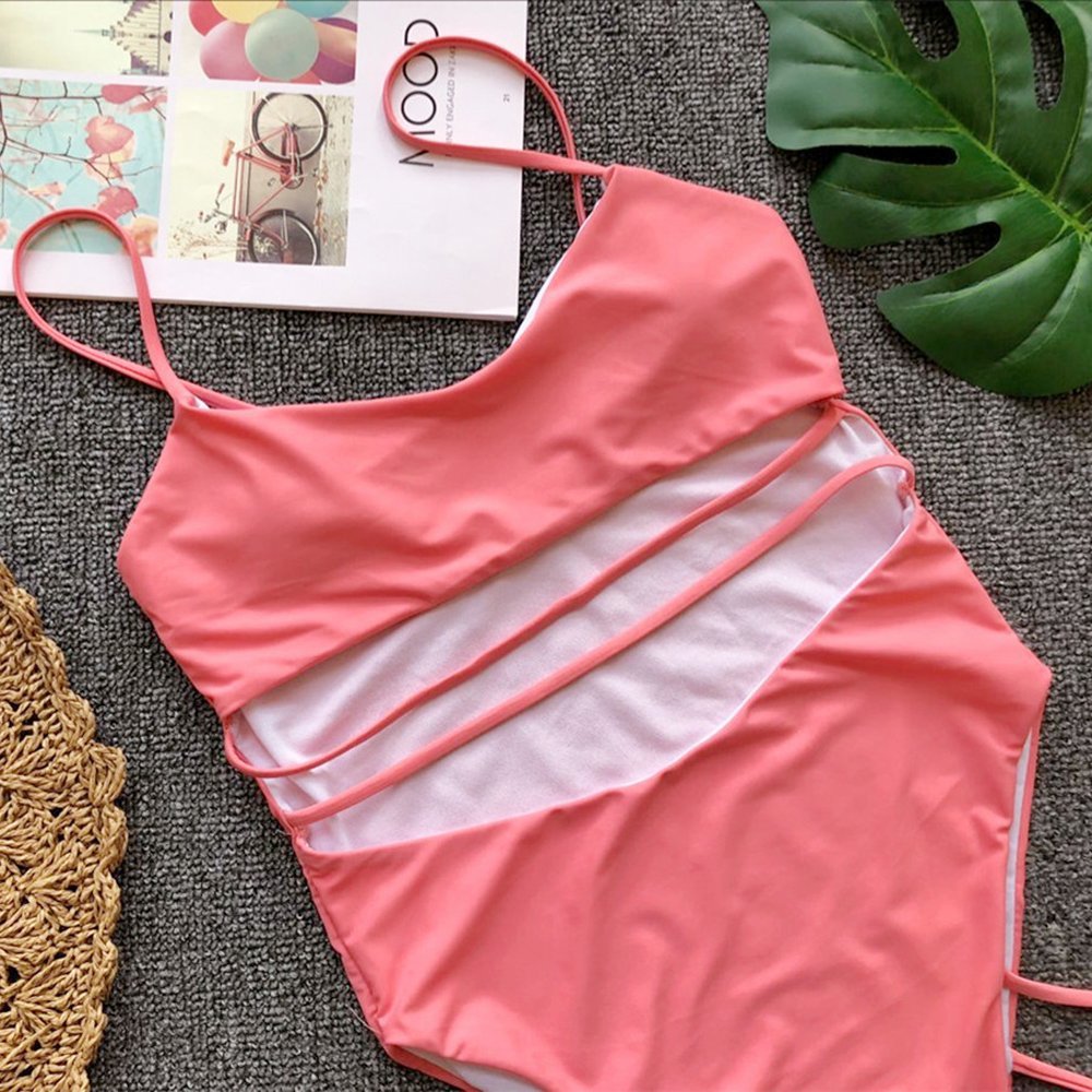 MOPOOGOSS Womens One Piece Swimsuits Push up Strappy High Cut High ...