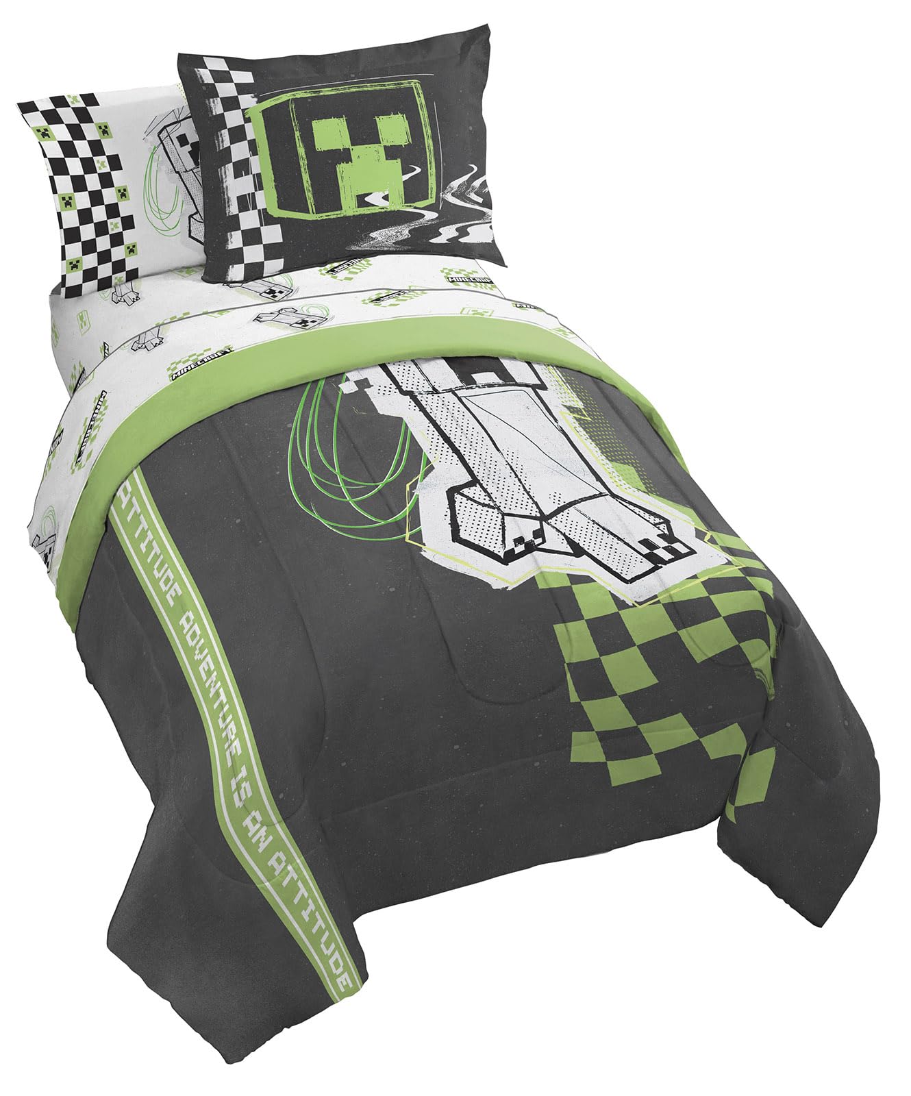 Jay Franco Minecraft Creeper Full Size Comforter Set - 7 Piece Bedding ...