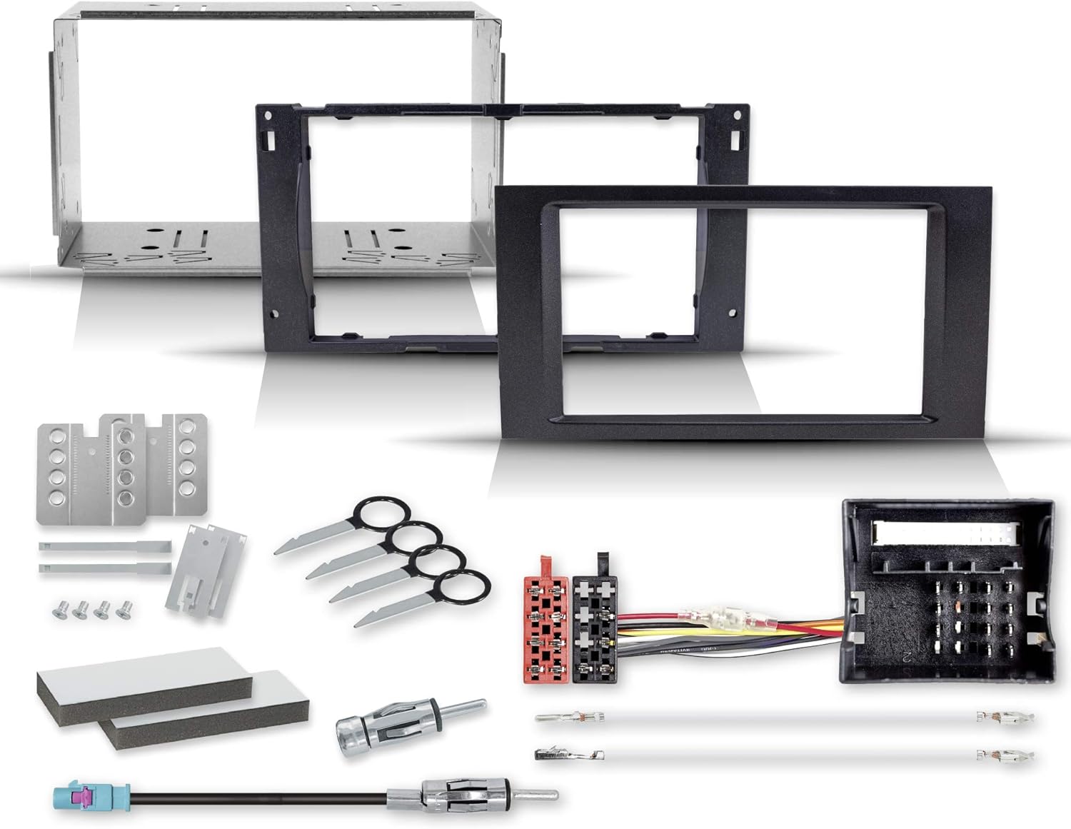 Installation kit with 2-DIN radio fascia radio adapter Quadlock to ISO ...