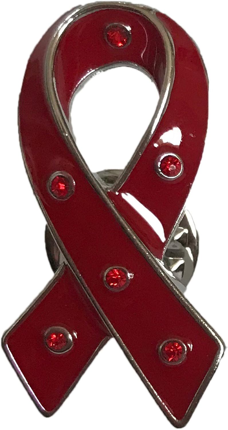 NEW Red Ribbon Awareness Rhinestone Brooch Lapel Pin HIV Aids Stroke ...