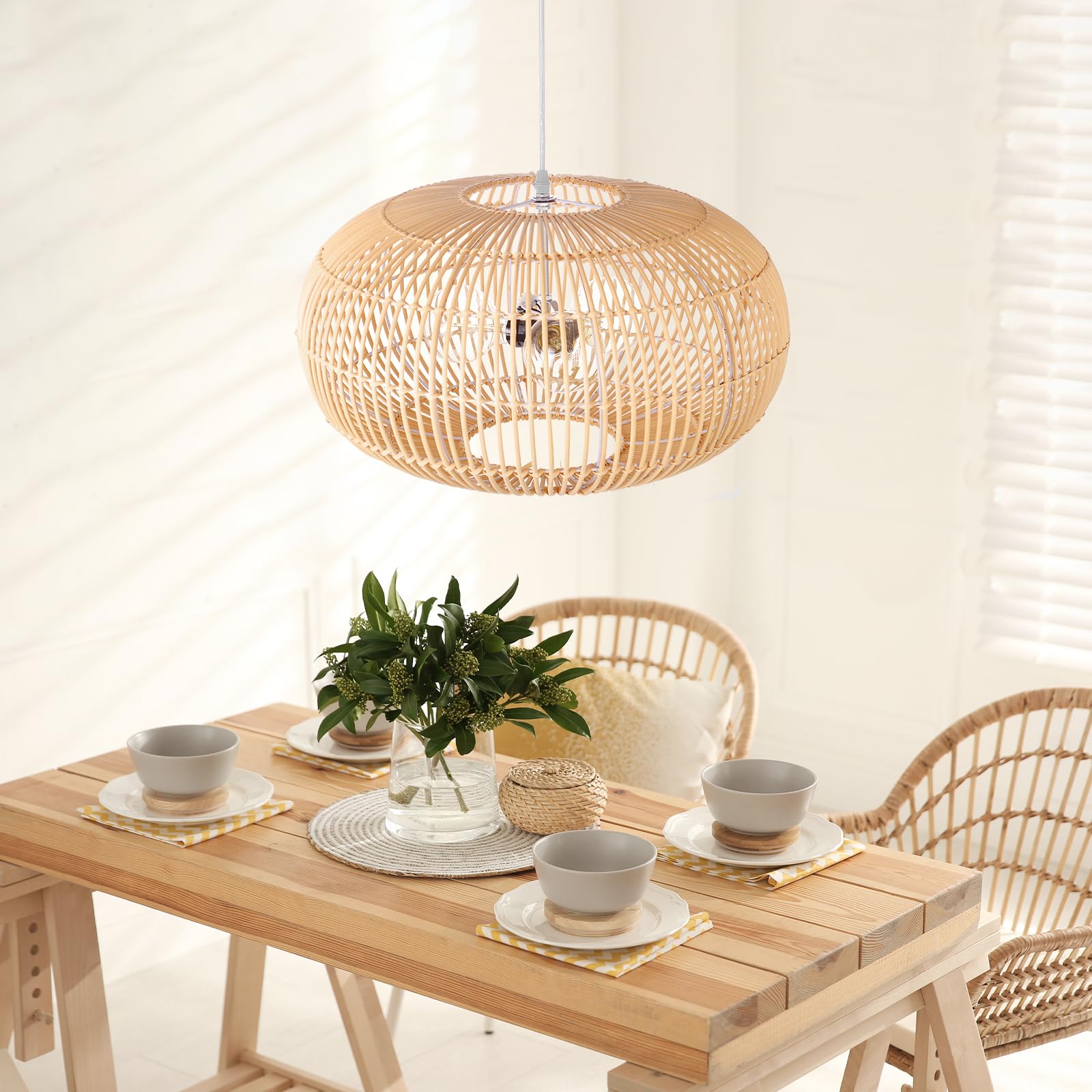 Arturesthome 3-Lights Rattan Pendant Lights, Wicker Chandelier Boho Pendant Light Basket Light ...