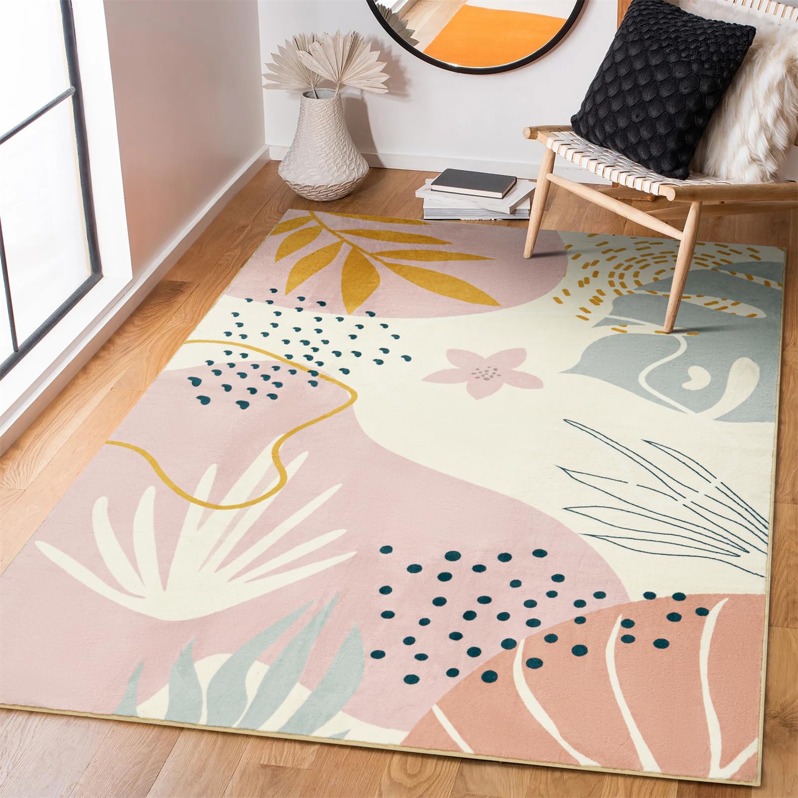 RoomTalks Cute Pink Nuresry Rug Washable, Boho Modern Contemporary ...